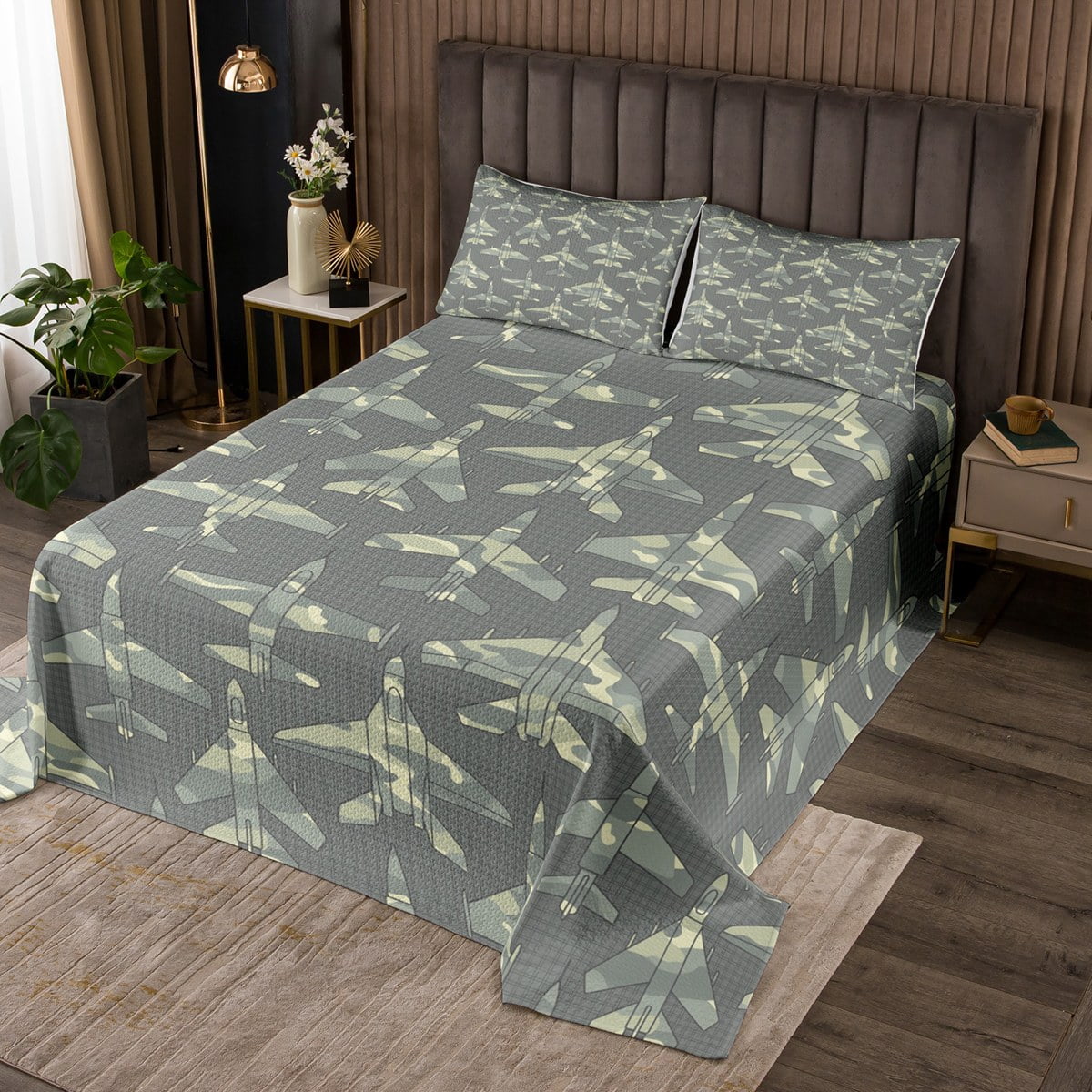 Camouflage Airplane Bedspread Set Twin Size,Camouflage Plane Pattern ...