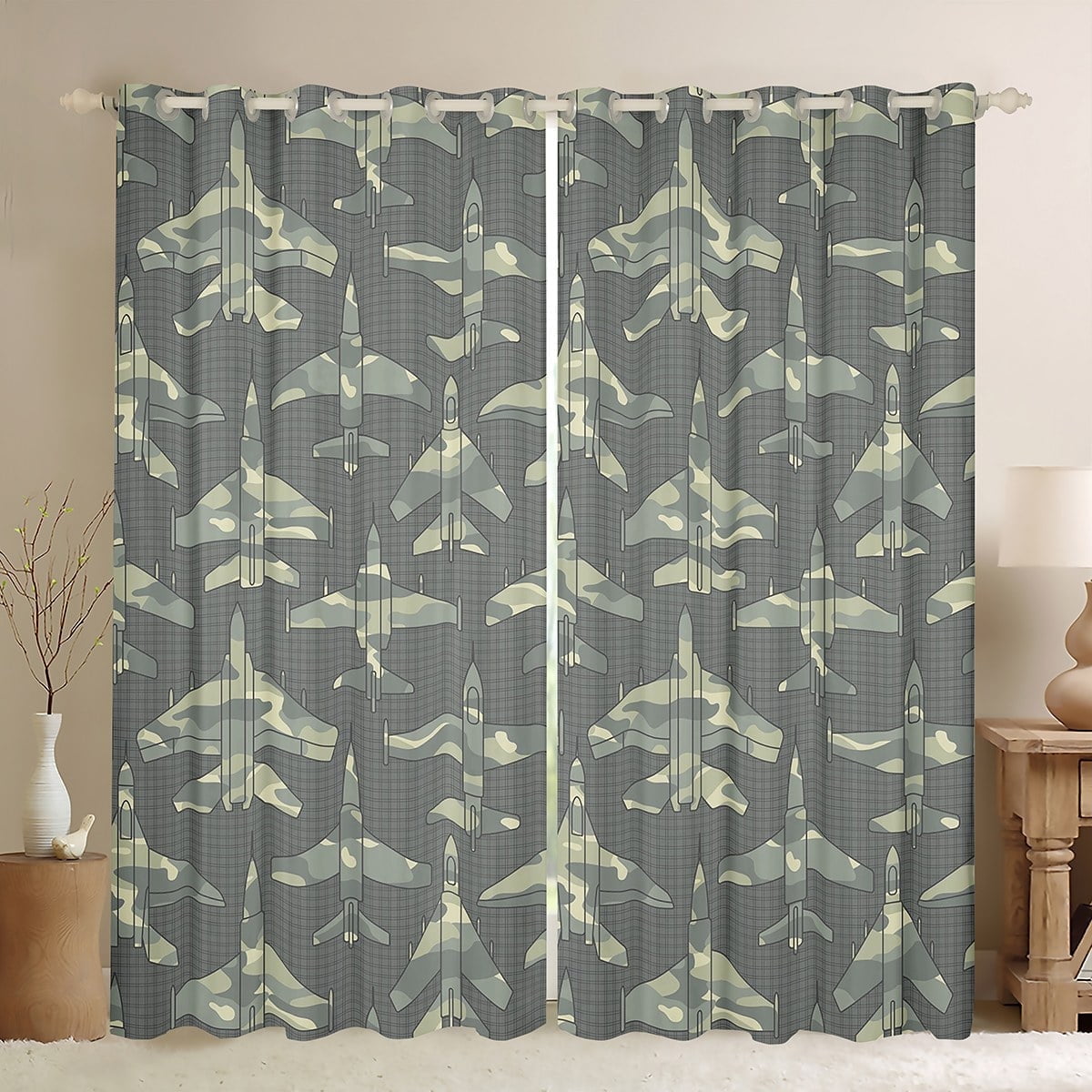 Camouflage Airplane Curtains 38"x45" Set of 2 Panels,Camouflage Plane ...