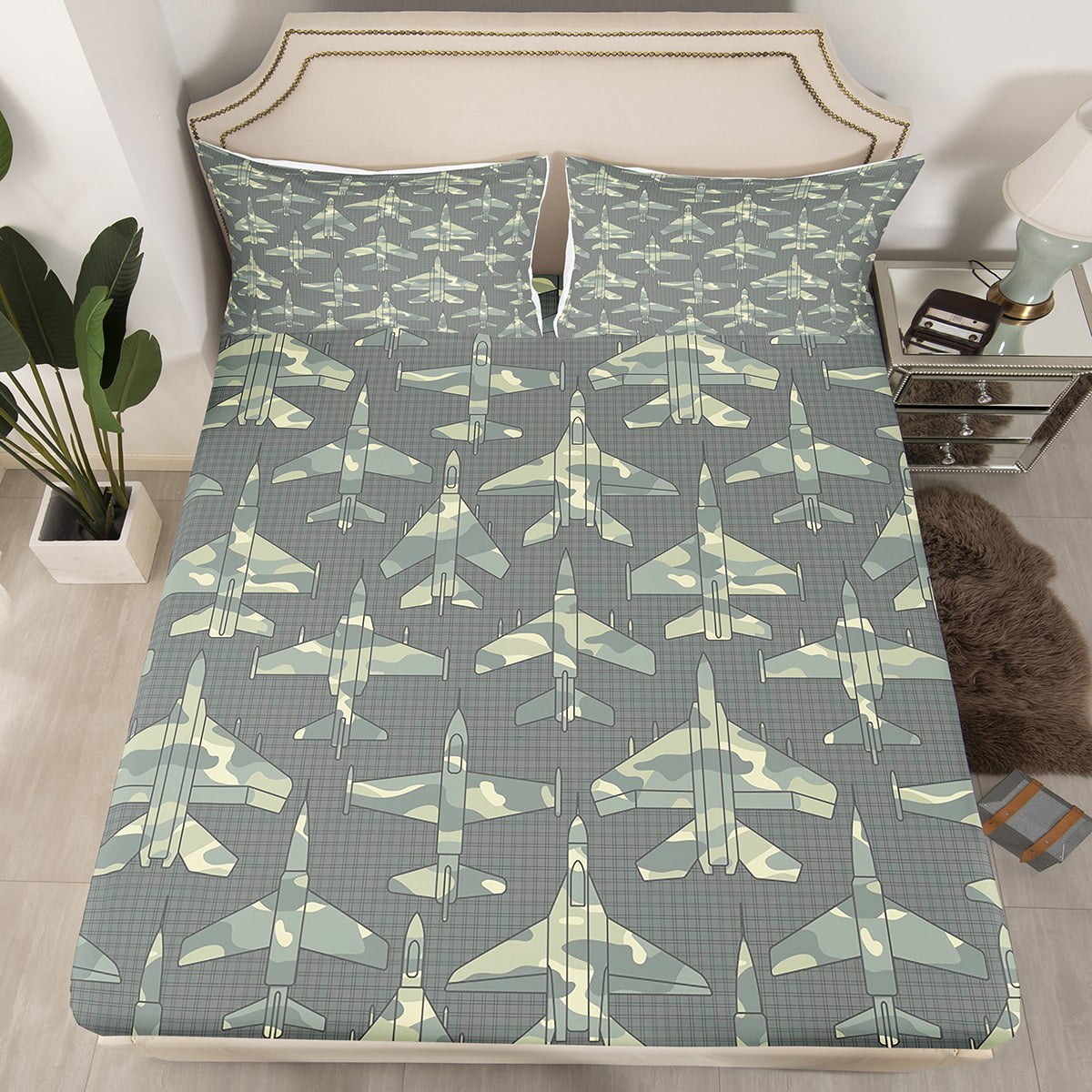 Camouflage Airplane Fitted Sheet Full Size,Camouflage Plane Pattern Bed ...