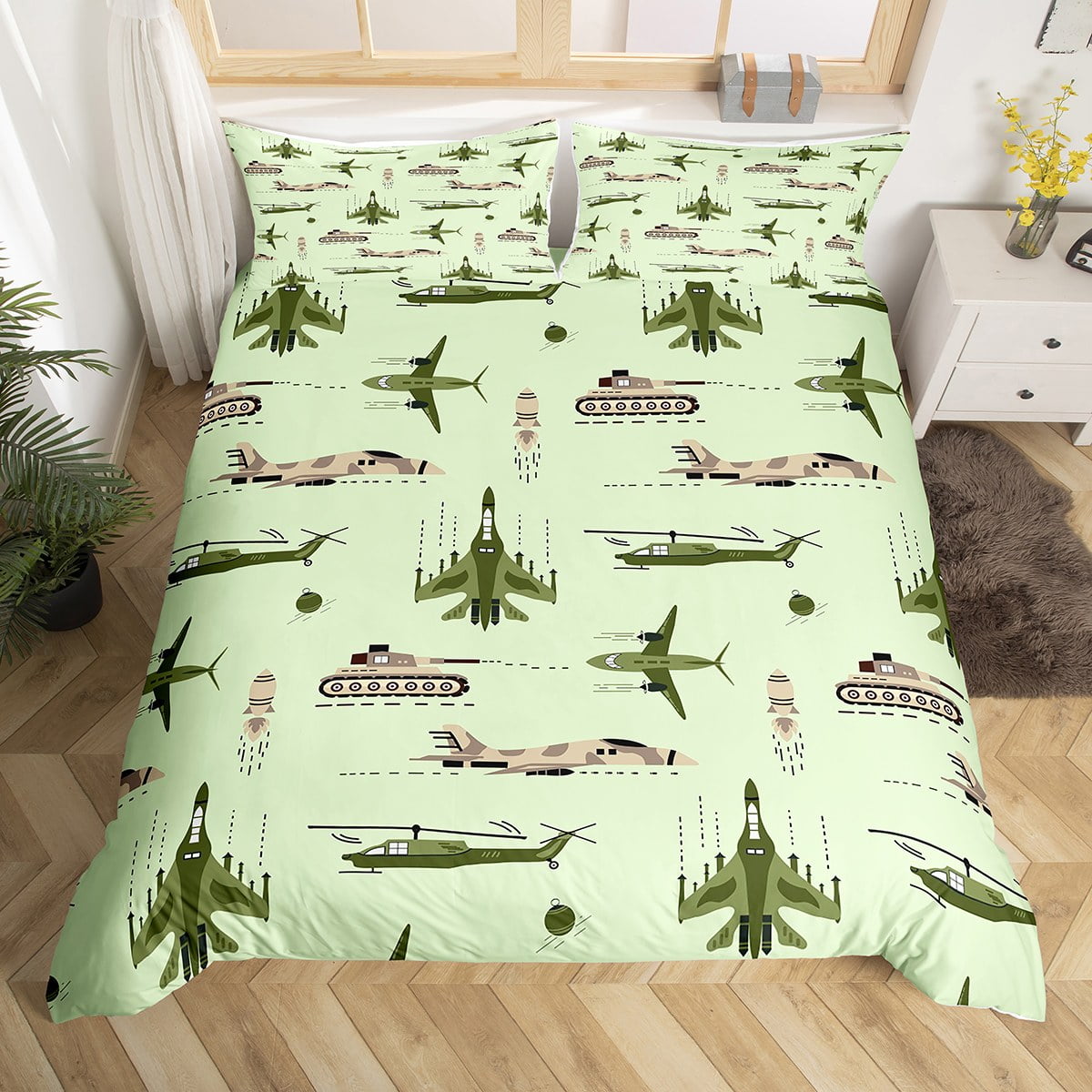 Camouflage Airplane King Size Comforter Cover Military Vehicle Bedding ...