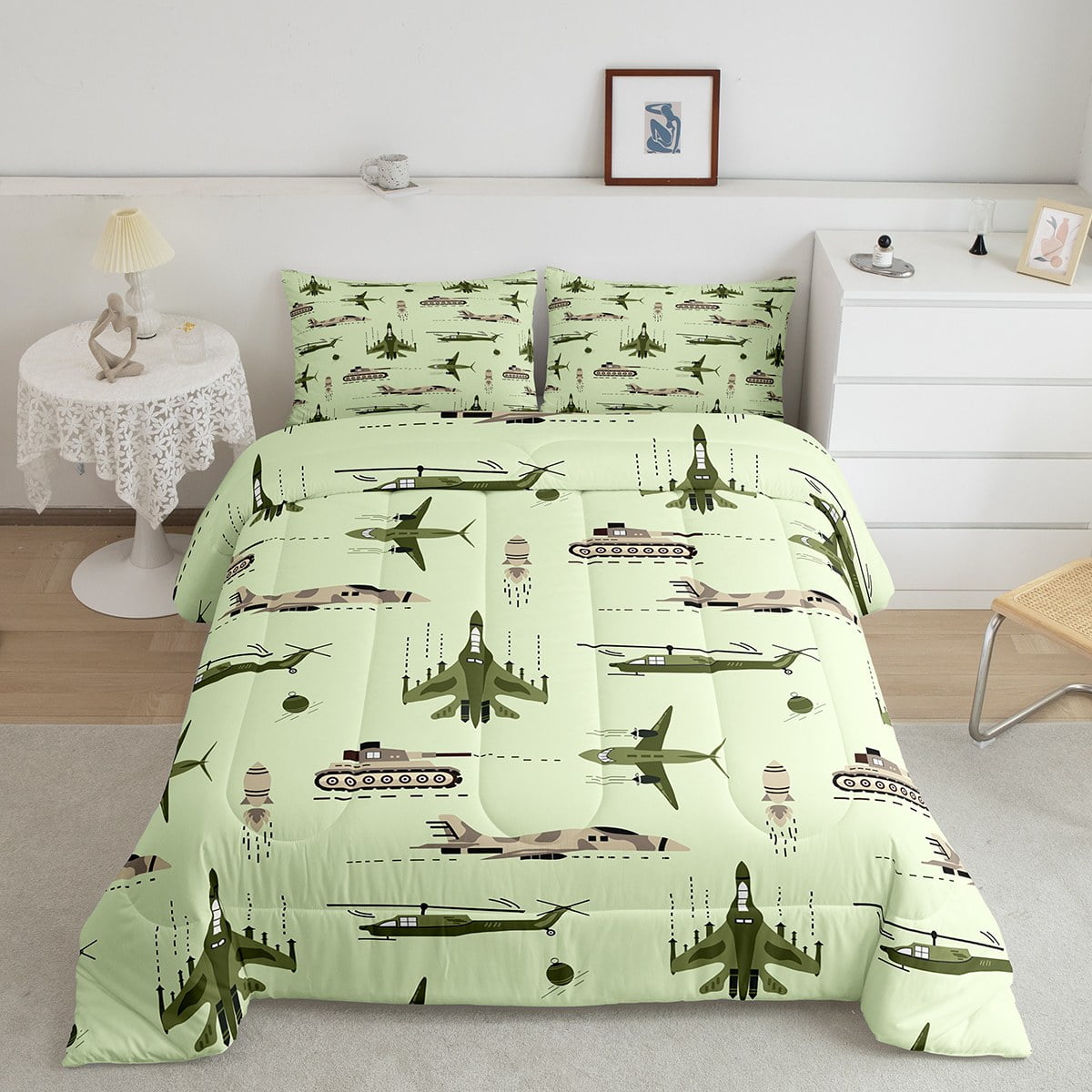 Camouflage Airplane Twin Size Comforter Set Military Vehicle Bedding ...