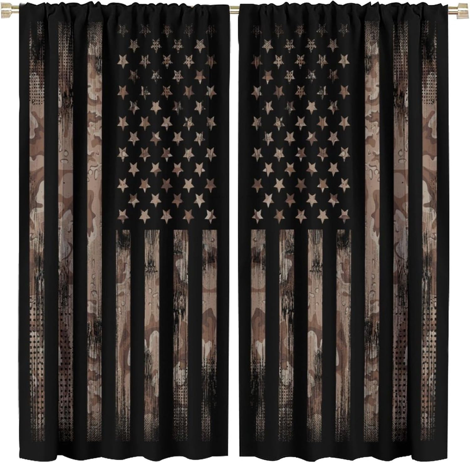 Camouflage American Flag Blackout Curtains, Rustic Graffiti Stars and ...