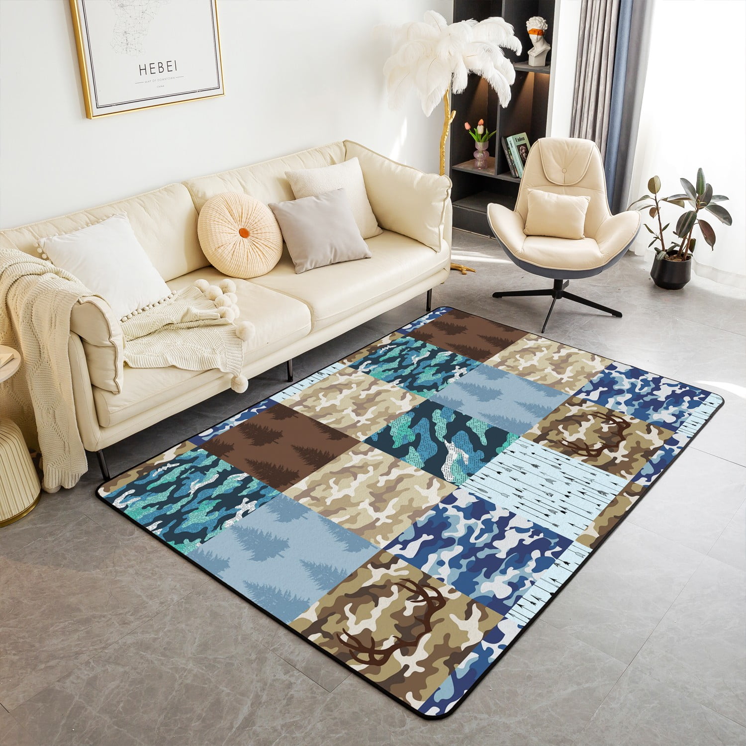 Camouflage Area Rug 5x7 for Living Room Bedroom Dining Room, Patchwork ...