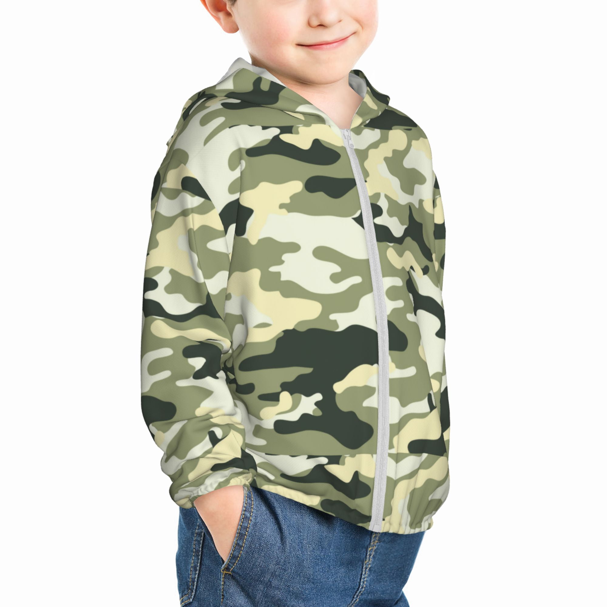 Camouflage Army Kids Zip-Up Hoodie Girls Boys Sun Protection Jacket Hooded Cooling Shirt ...