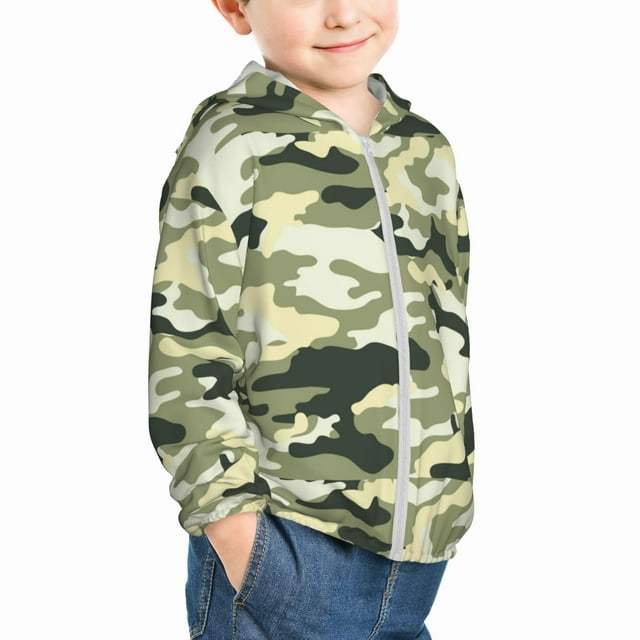 Camouflage Army Kids Zip-Up Hoodie Girls Boys Sun Protection Jacket Hooded Cooling Shirt ...