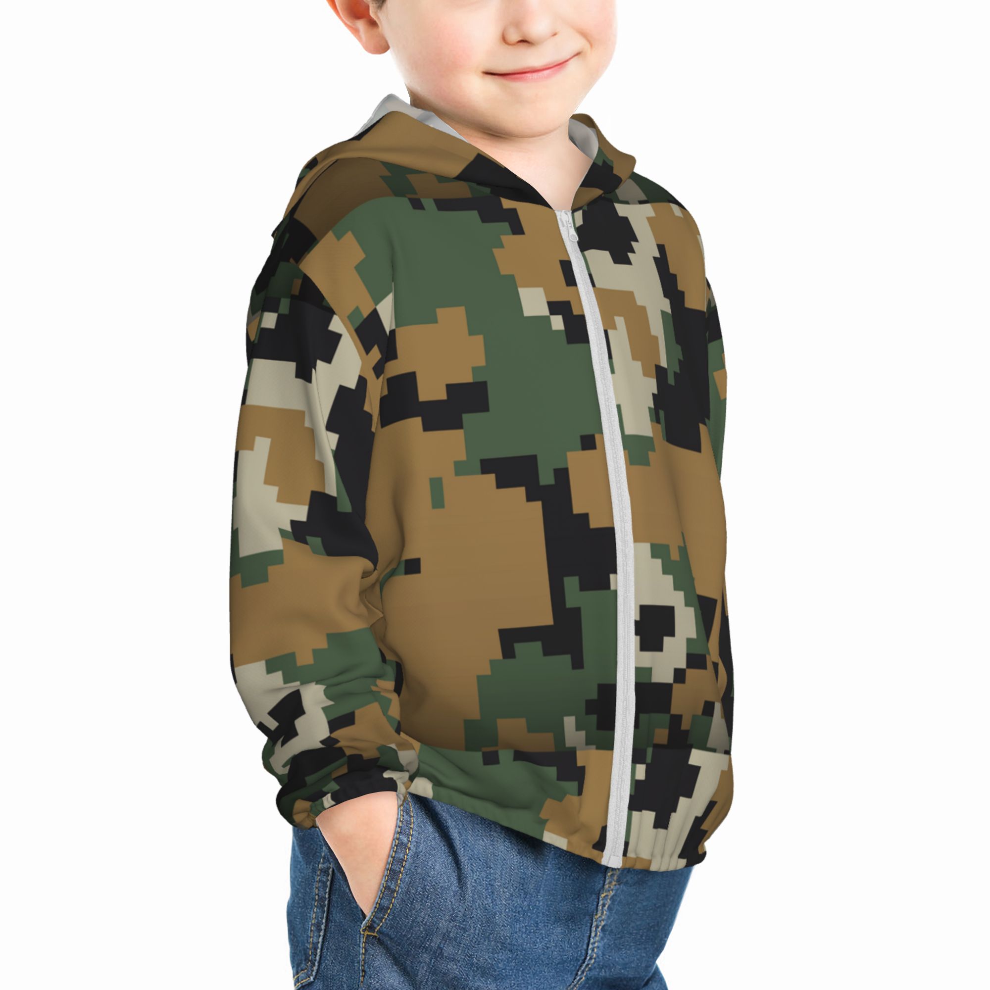 Camouflage Background Kids Zip-Up Hoodie Girls Boys Sun Protection Jacket Hooded Cooling Shirt ...