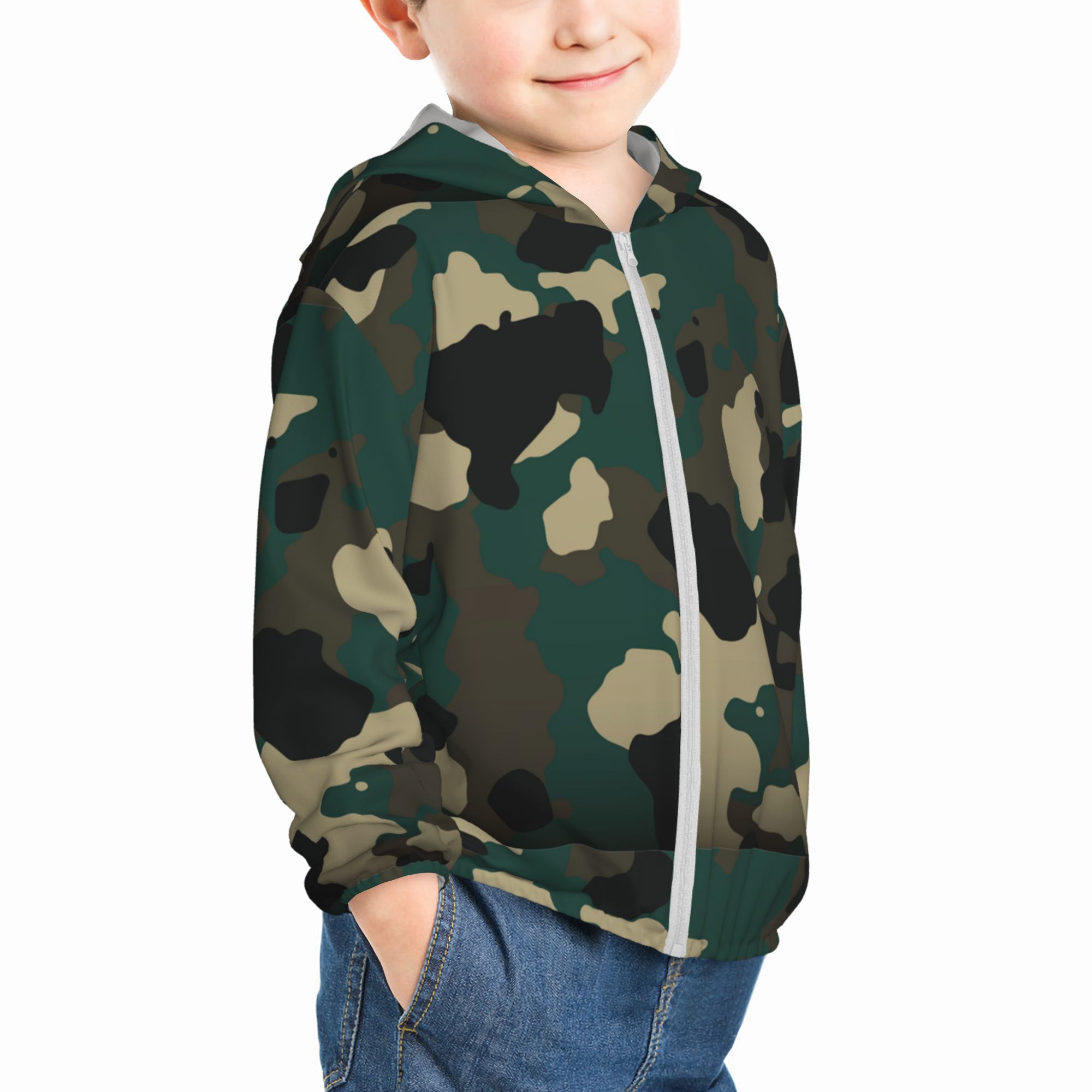 Camouflage Background Kids Zip-Up Hoodie Girls Boys Sun Protection Jacket Hooded Cooling Shirt ...