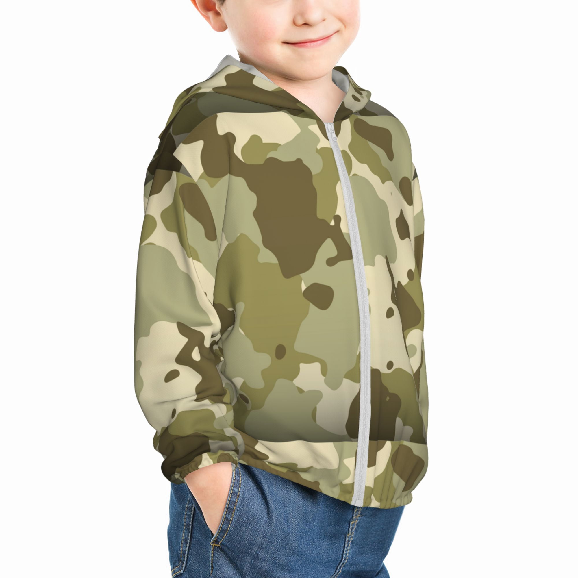 Camouflage Background Kids Zip-Up Hoodie Girls Boys Sun Protection ...