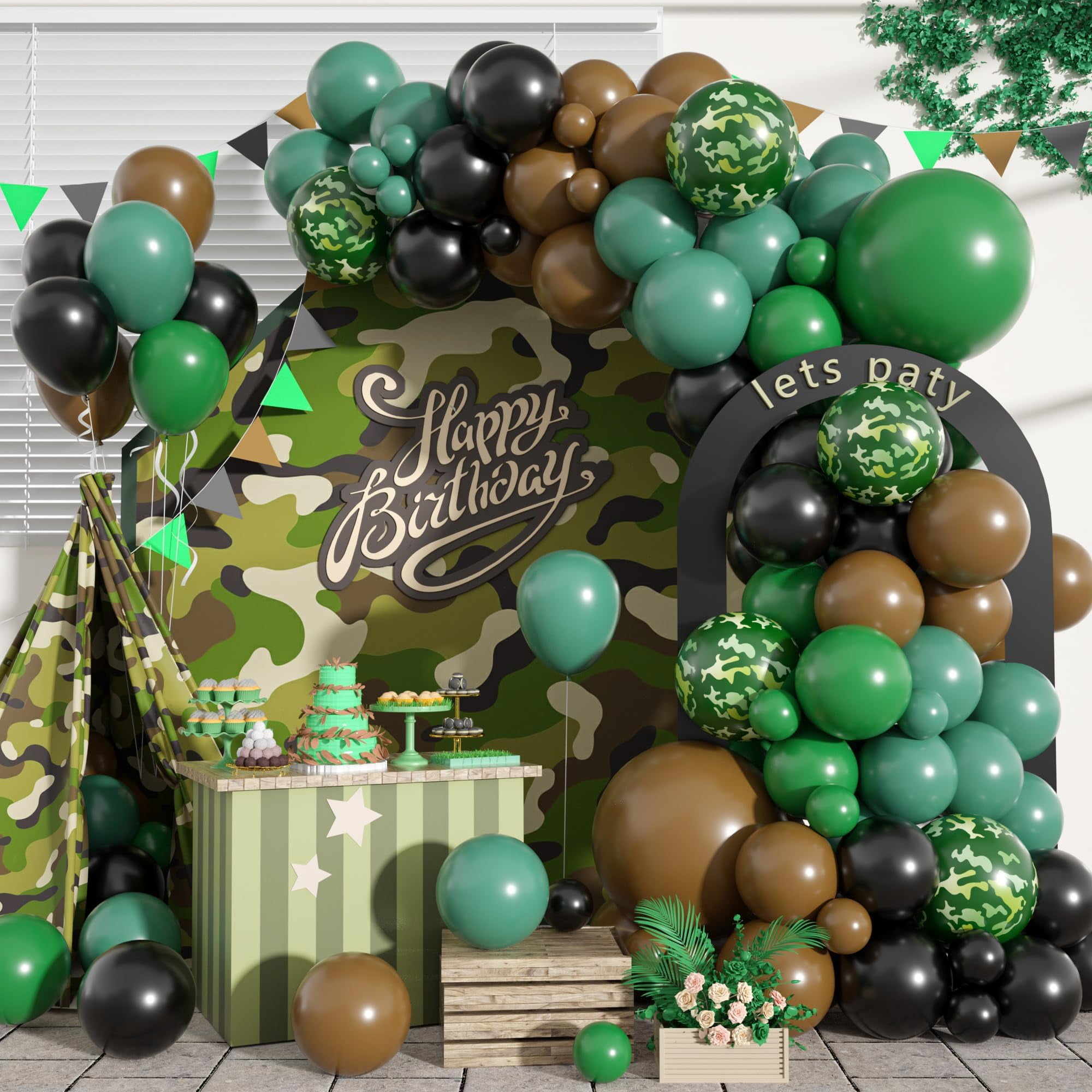 Camouflage Balloon Arch for Army Birthday KKS1 Party Decorations ...
