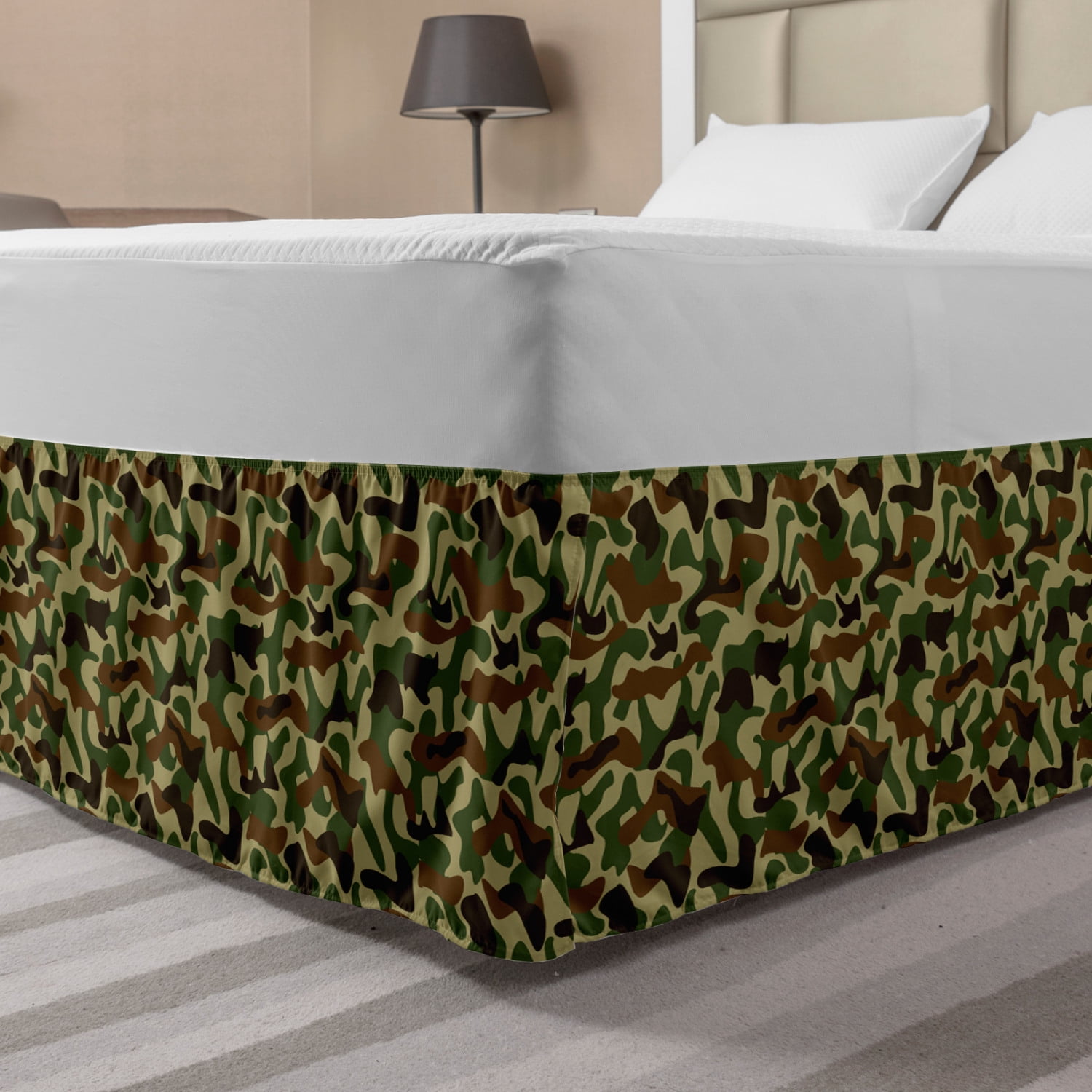 Camouflage Bed Skirt, Squad Uniform Design with Vivid Color Scheme Hunting Camouflage Pattern ...
