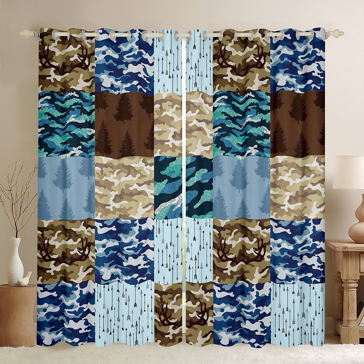 Camouflage 30%-50% Blackout Curtains Elk Deer Antlers Curtains & Drapes ...