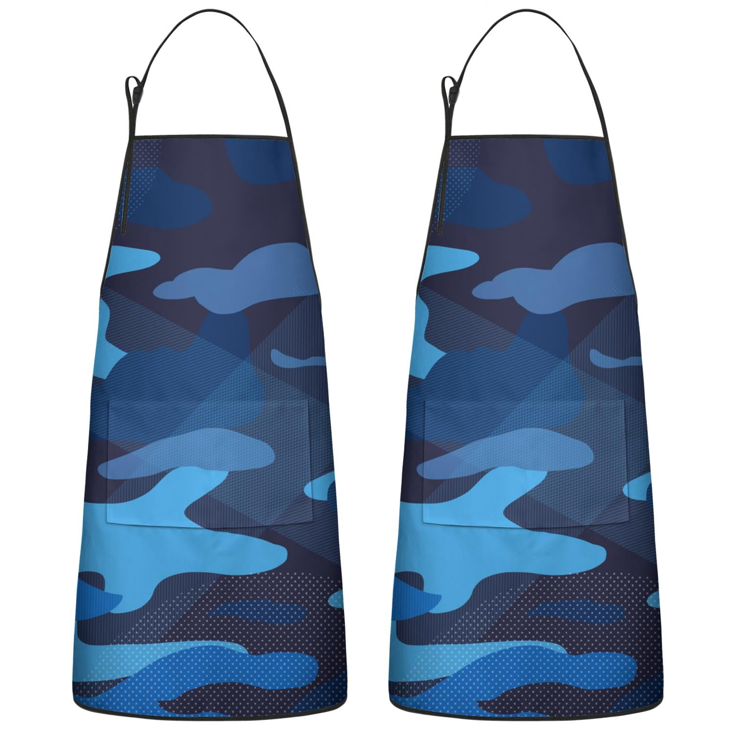 Camouflage Blue Cooking Kitchen Aprons with Pocket Chemical Work Apron ...