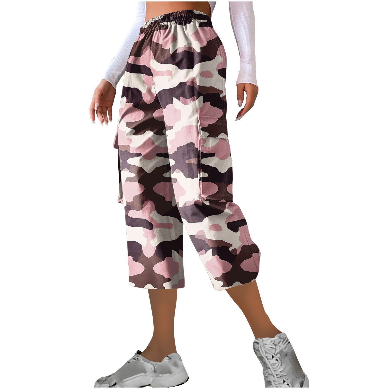 Camouflage Capri Pants for Women 2025 Plus Size High Waist Drawstring ...