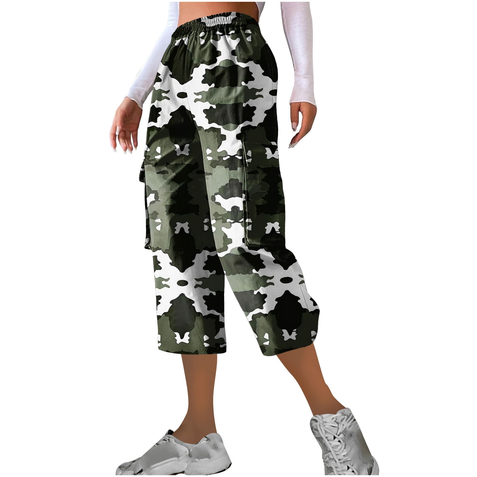 Camouflage Capri Pants for Women 2025 Plus Size High Waist Drawstring ...