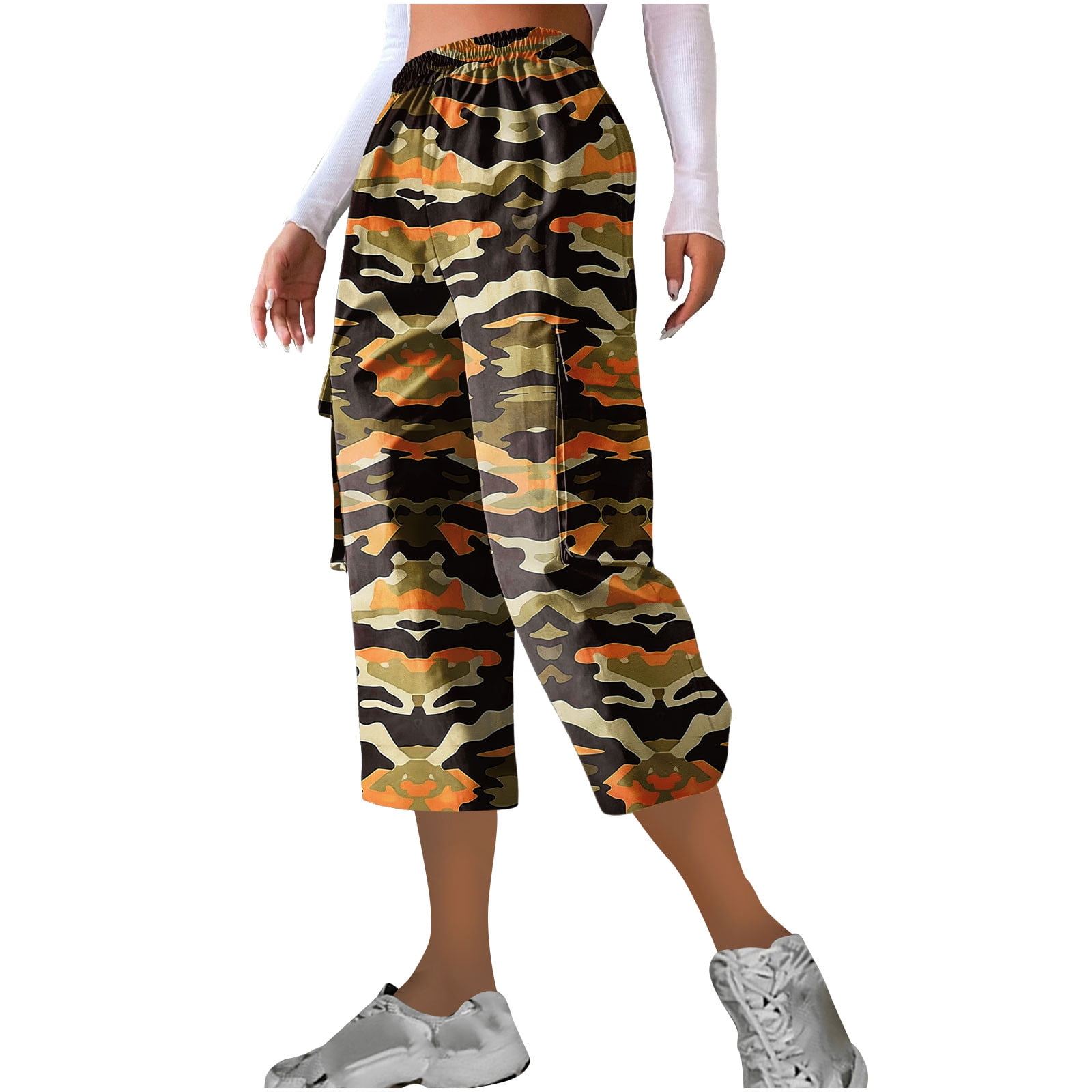 Camouflage Capri Pants for Women 2025 Plus Size High Waist Drawstring ...