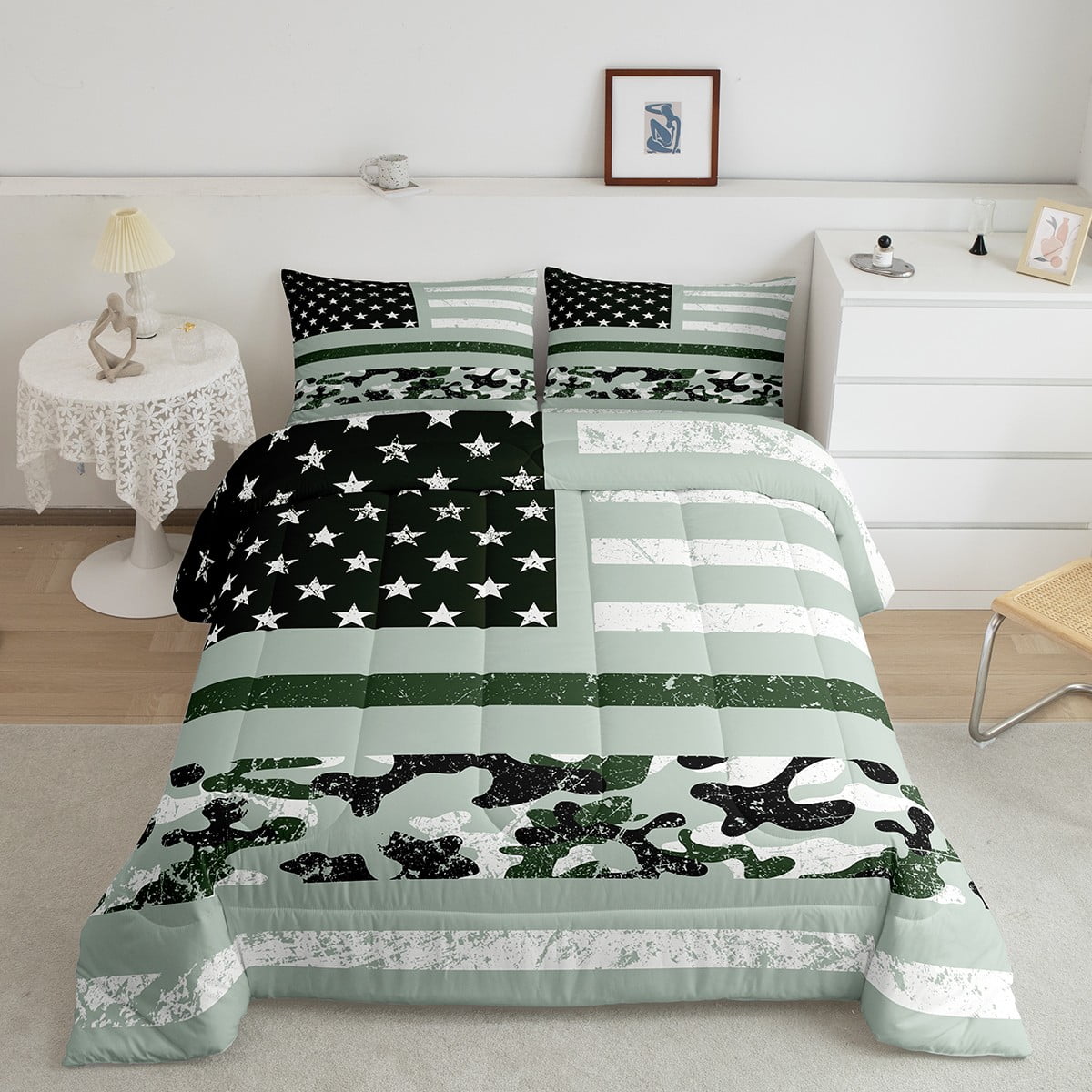 Camouflage Comforter Set for Teens Youth Boys American Flag Bedding ...