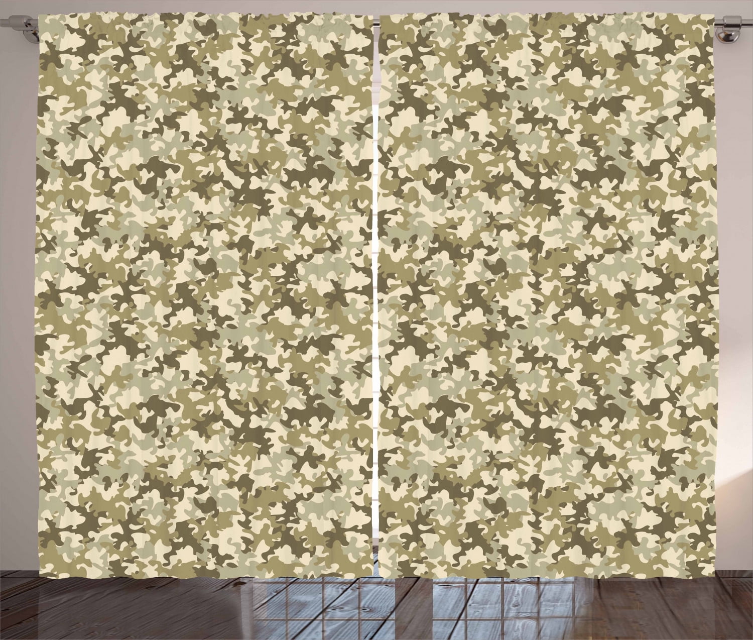 Camouflage Curtains 2 Panels Set Faded Color Soldier Uniform Pattern