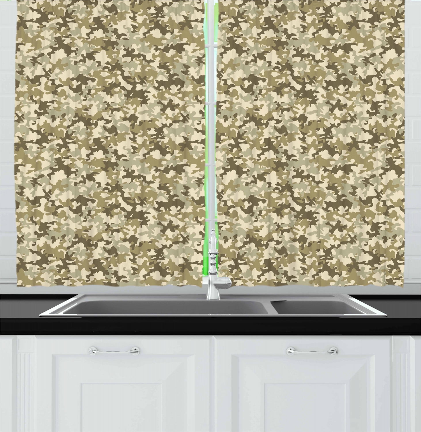 Camouflage Curtains 2 Panels Set Faded Color Soldier Uniform Pattern