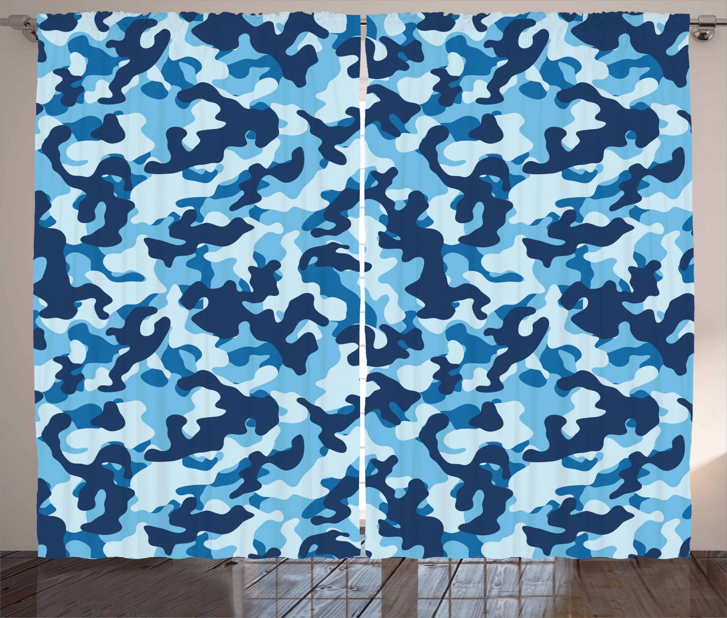 Ambesonne Camouflage Curtains 2 Panel Set, Blue Toned Design, 108" x 90 ...