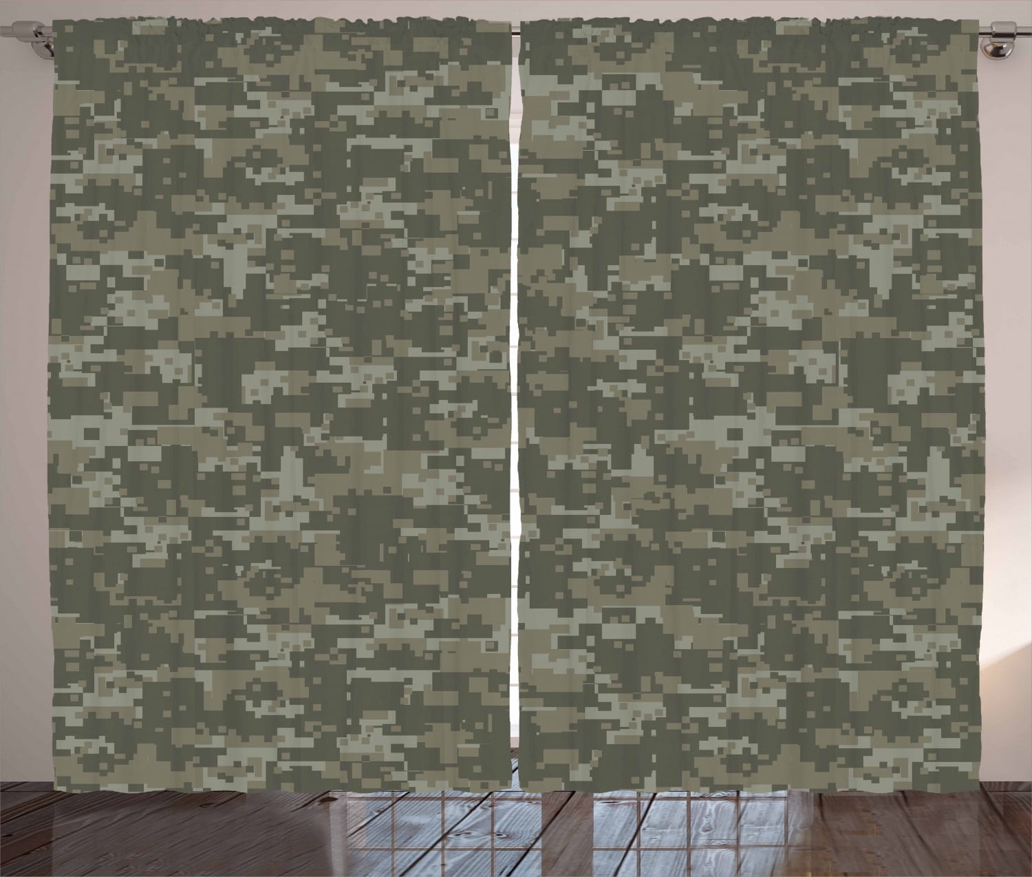 Camouflage Curtains 2 Panels Set, Monochrome Military Attire Pattern ...
