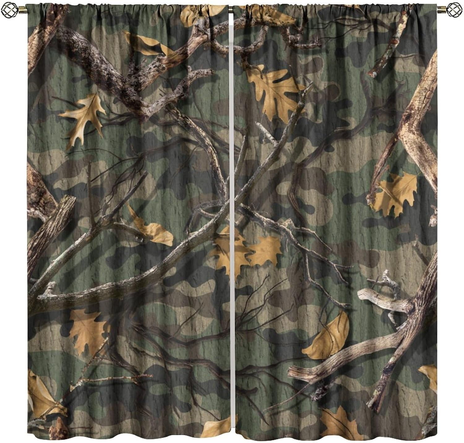 Camouflage Curtains Camo Forest Branches Leaves Hunting Camp Cabin ...