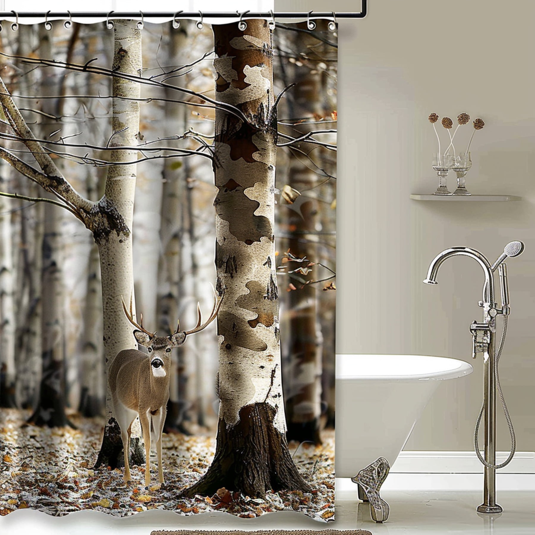Camouflage Deer Shower Curtain Nature Inspired Bathroom Decor with ...