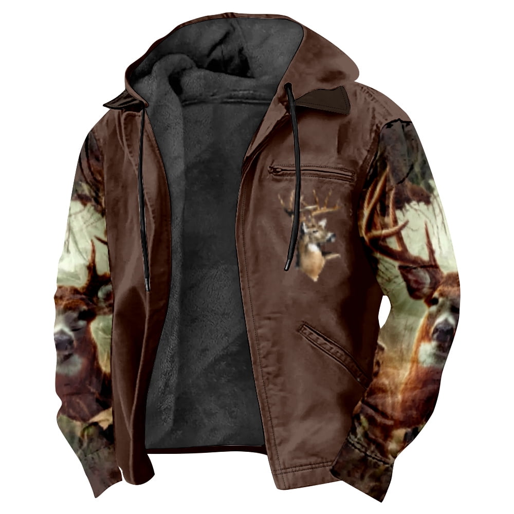 Camouflage Elk Hunting Wildlife Deer Jacket Parkas Long Sleeve Zipper ...