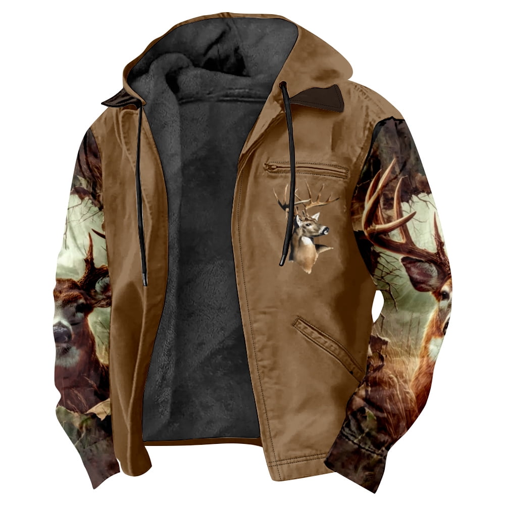 Camouflage Elk Hunting Wildlife Deer Jacket Parkas Long Sleeve Zipper ...