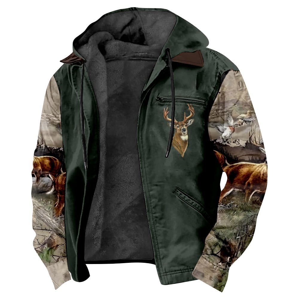 Camouflage Elk Print Deer Hunting Zipper Hoodies Unisex Long Sleeve ...