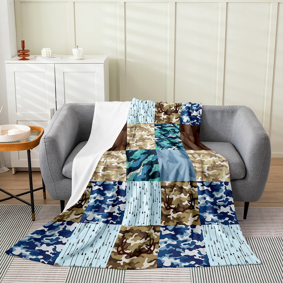 Camouflage Flannel Fleece Blanket Throw Size, Checkered Plaid Camo ...