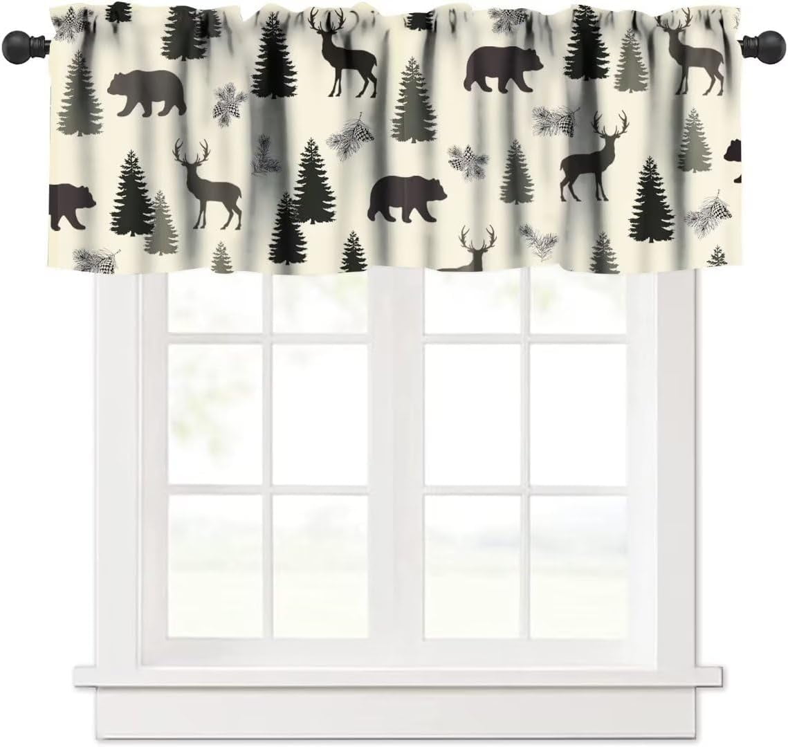 Camouflage Forest Curtain Valances,Rustic Country Bear Deer Pinecone ...