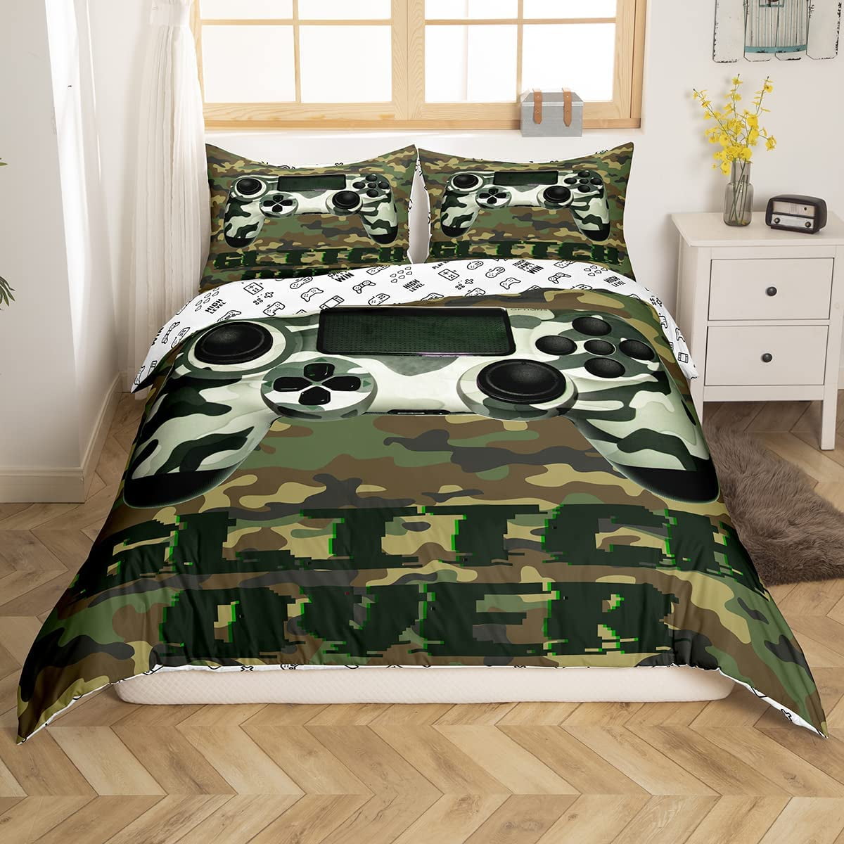 Camouflage Gaming Comforter Cover Set for Boys Girls,Kids Teens Gamer ...