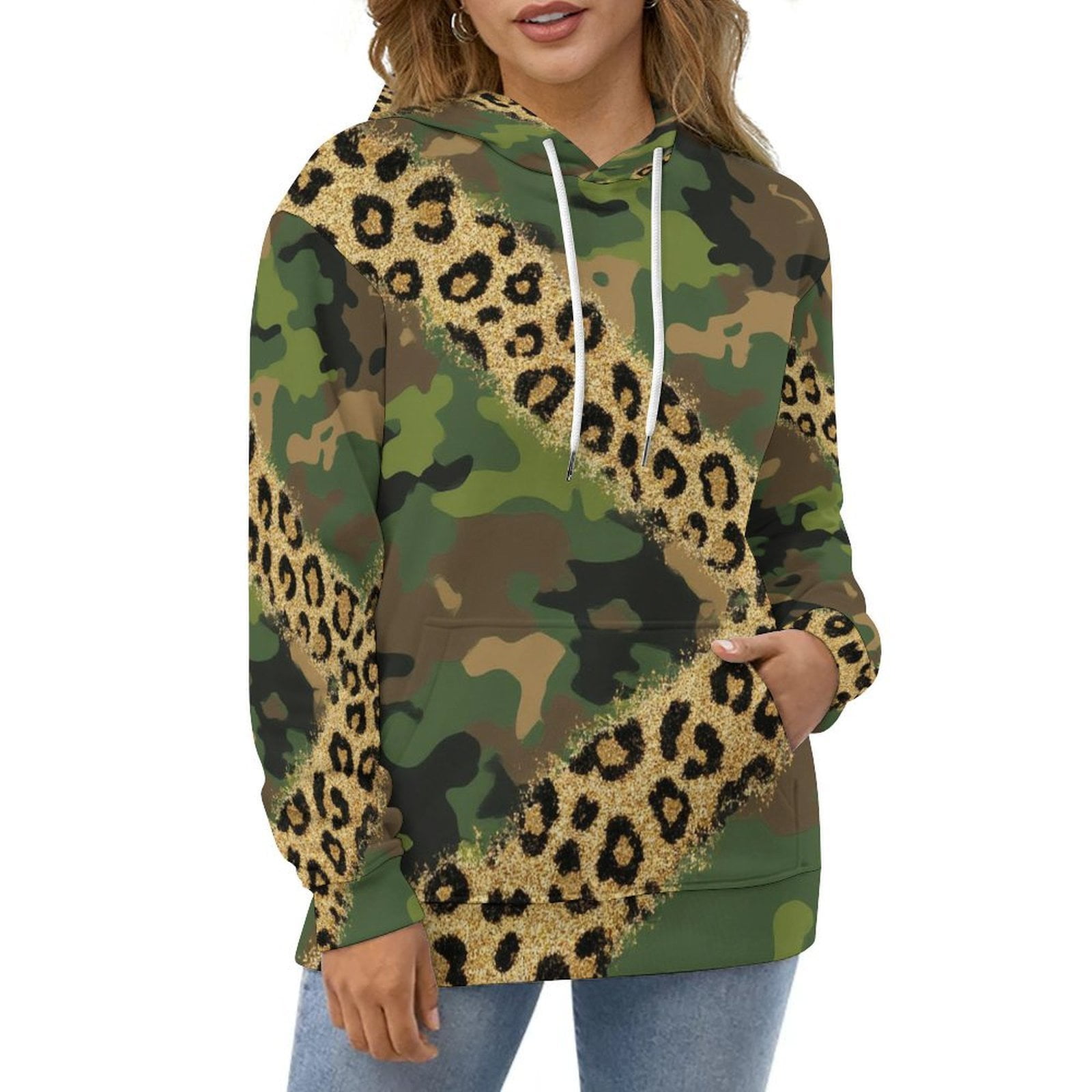 Camouflage Glitter Leopard Print Oversized Hoodies For Woman Pullover ...