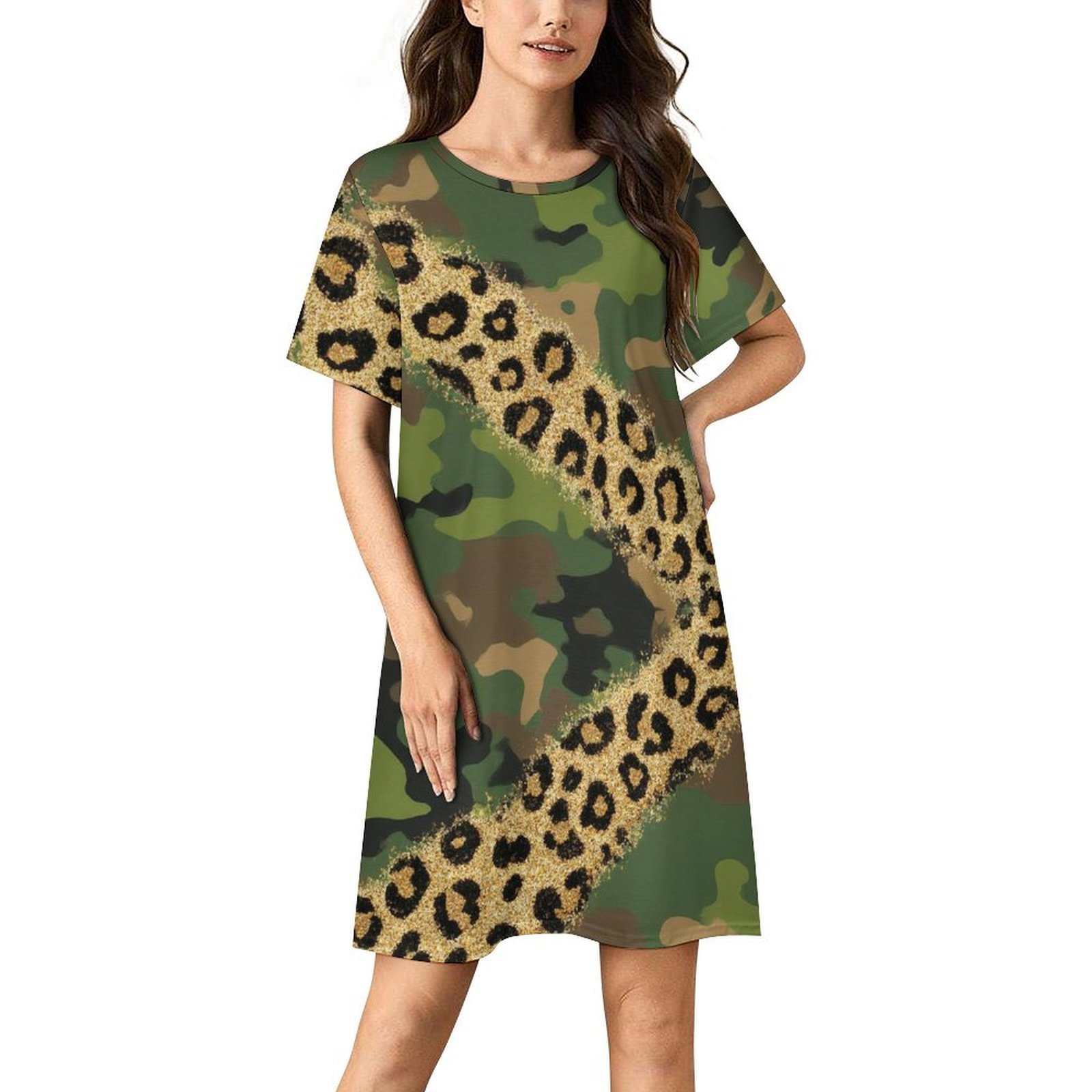 Camouflage Glitter Leopard Print Women Nightgown Sleepwear Short ...