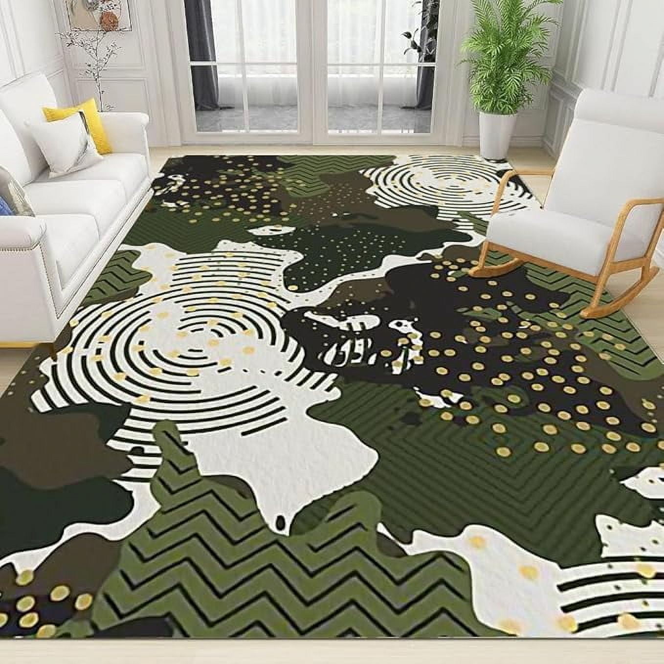 Camouflage Green Area Rugs, Geometric Dot Art Indoor Non-Slip Kids Rugs ...