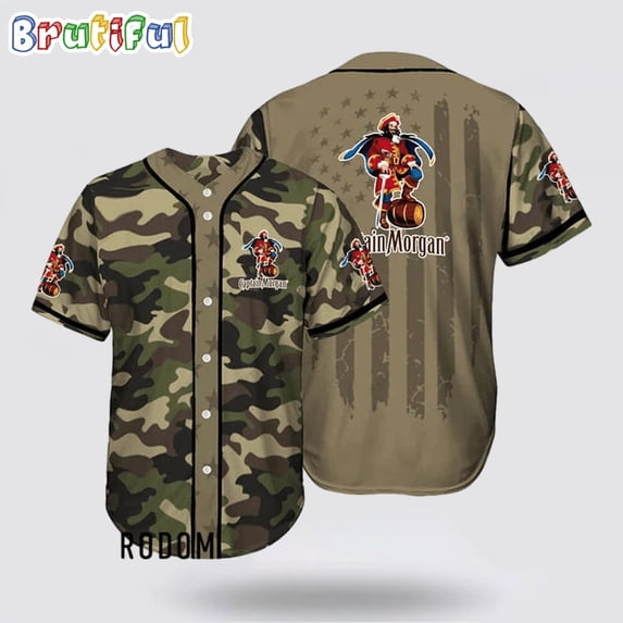 Camouflage Green Brown Captain Morgan Baseball Jersey Sunny Shirt ...