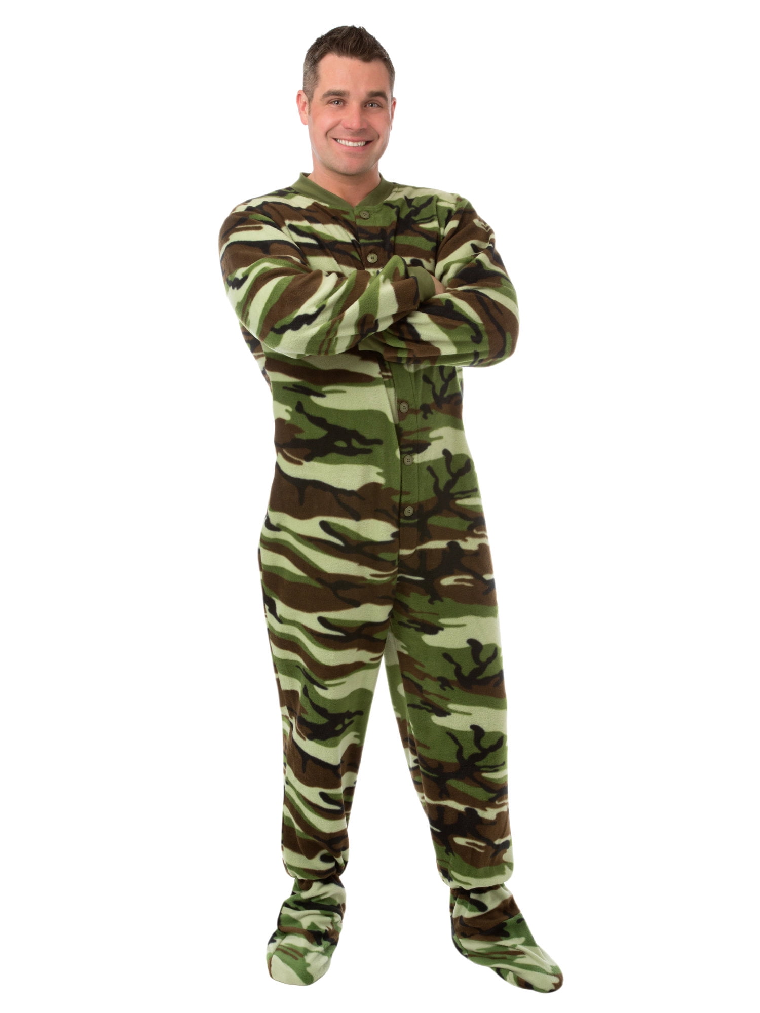 Camouflage Green Camo Micro-polar Fleece Adult Footed Pajamas Sleeper ...