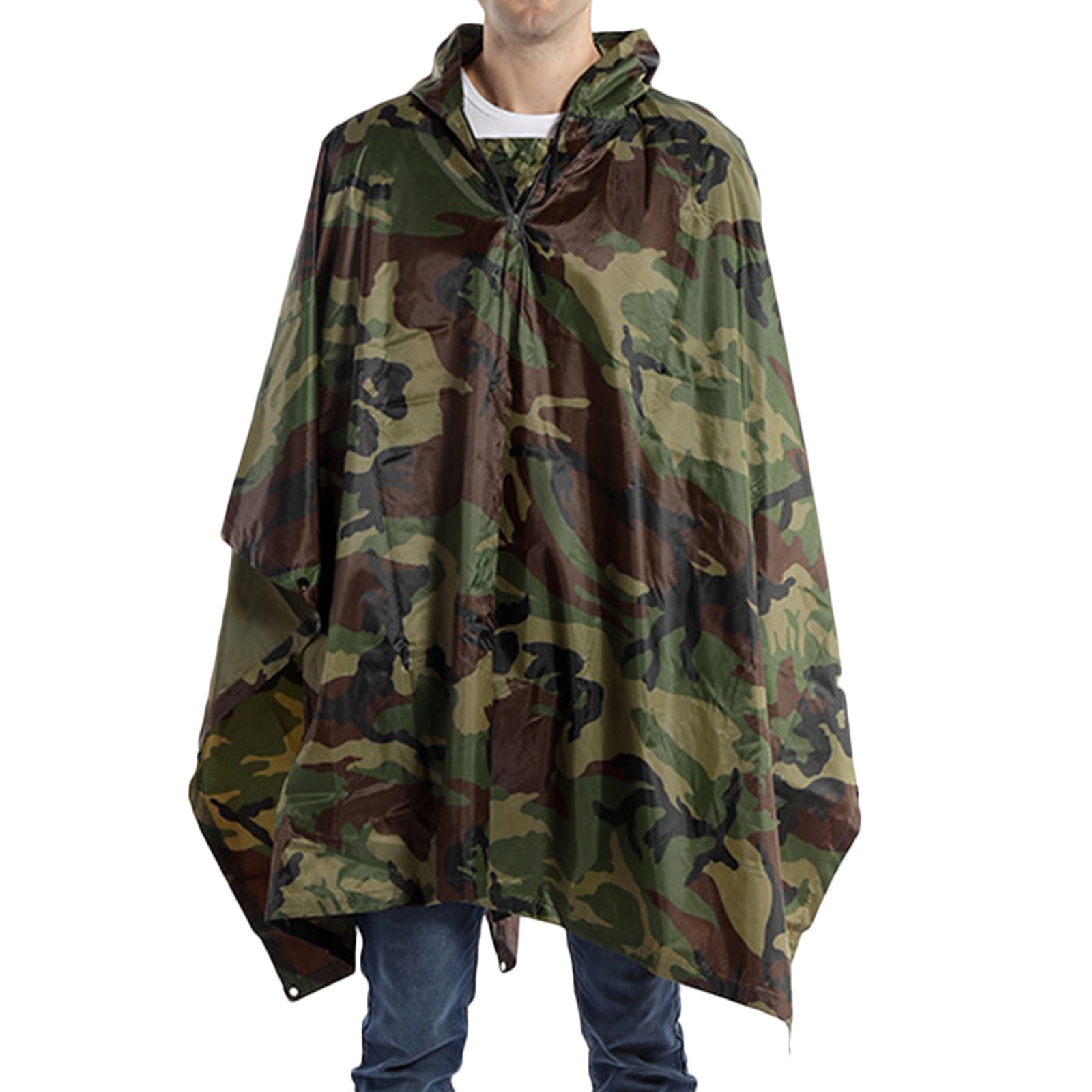 Camouflage Hooded Cloak Rain Poncho Waterproof Raincoat Jacket for Men ...