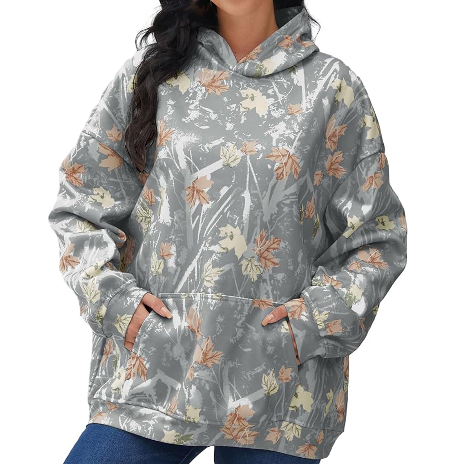 Camouflage Hoodie Women Fall Long Sleeve Oversized Hoodie Maple Leaf ...