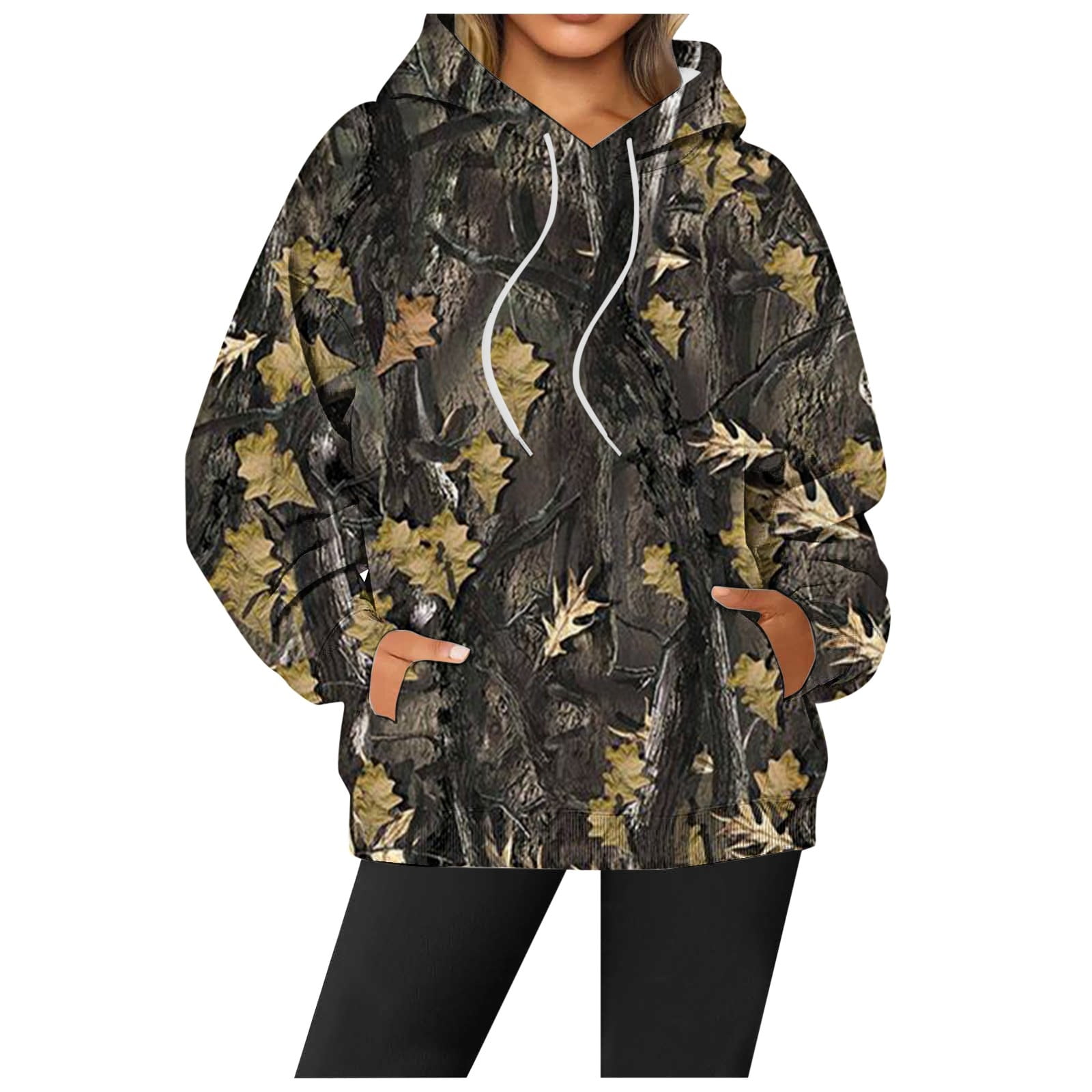 Camouflage Hoodie for Women Maple Leaf Print Oversized Hoodie Long ...