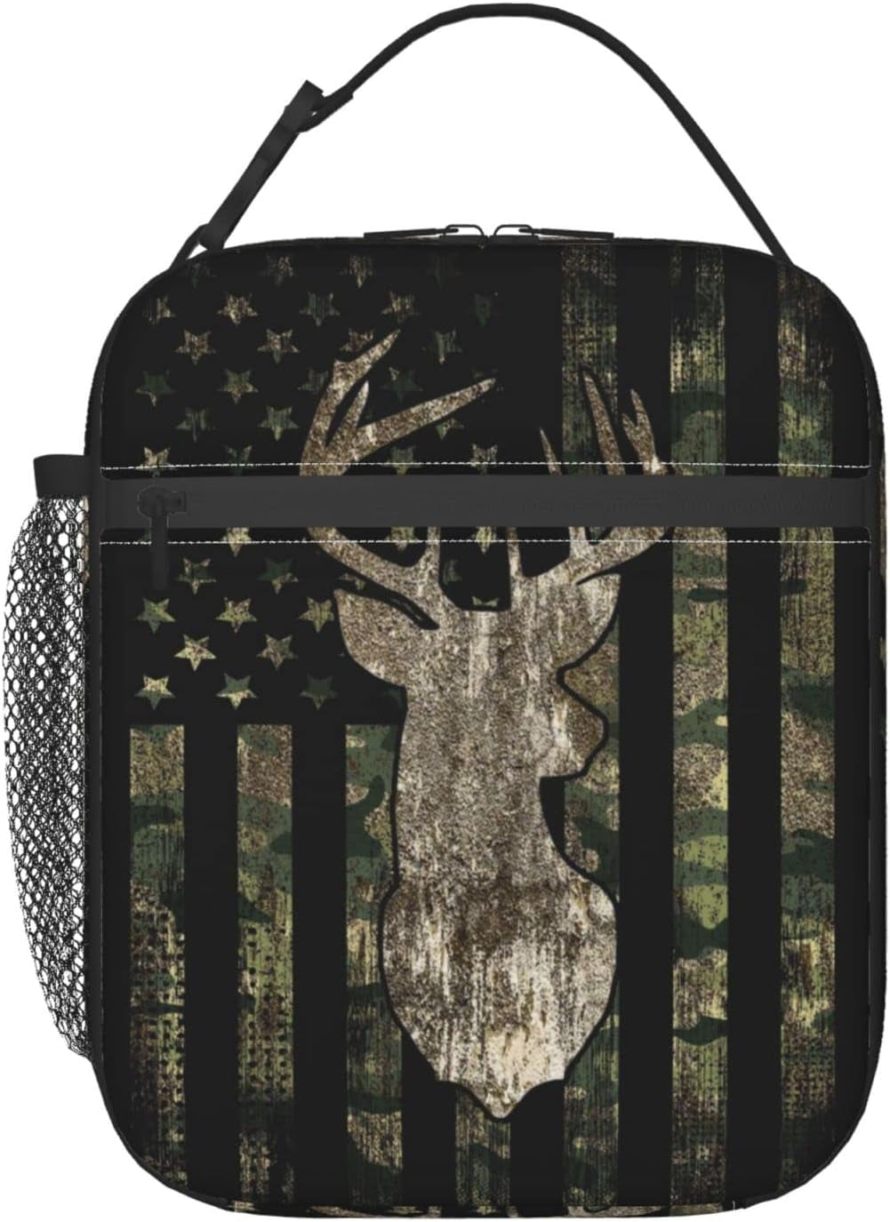Camouflage Hunting Tactical Deer Camo American Flag Portable Lunch Bag ...