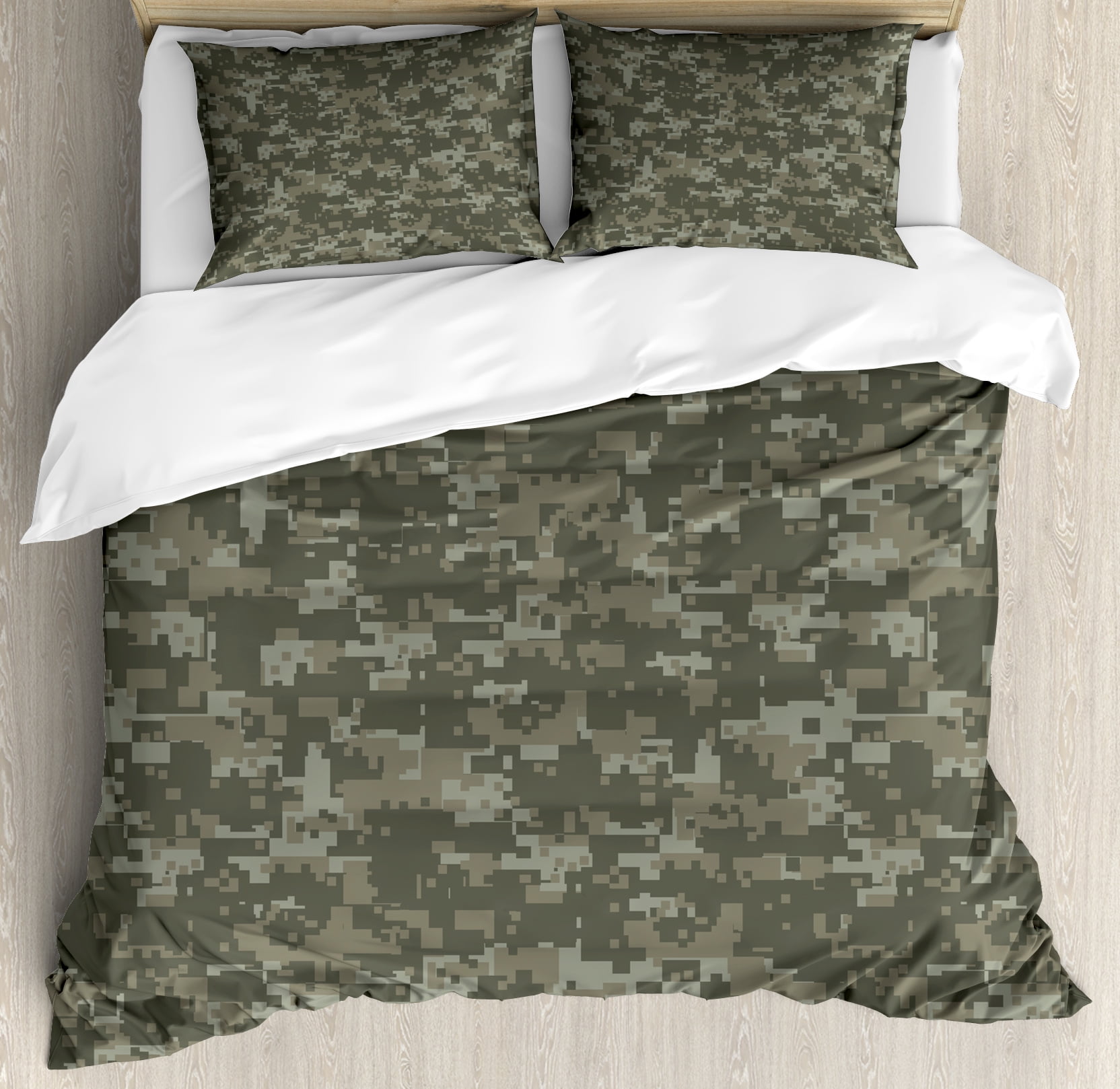 Camouflage King Size Duvet Cover Set, Monochrome Military Attire ...