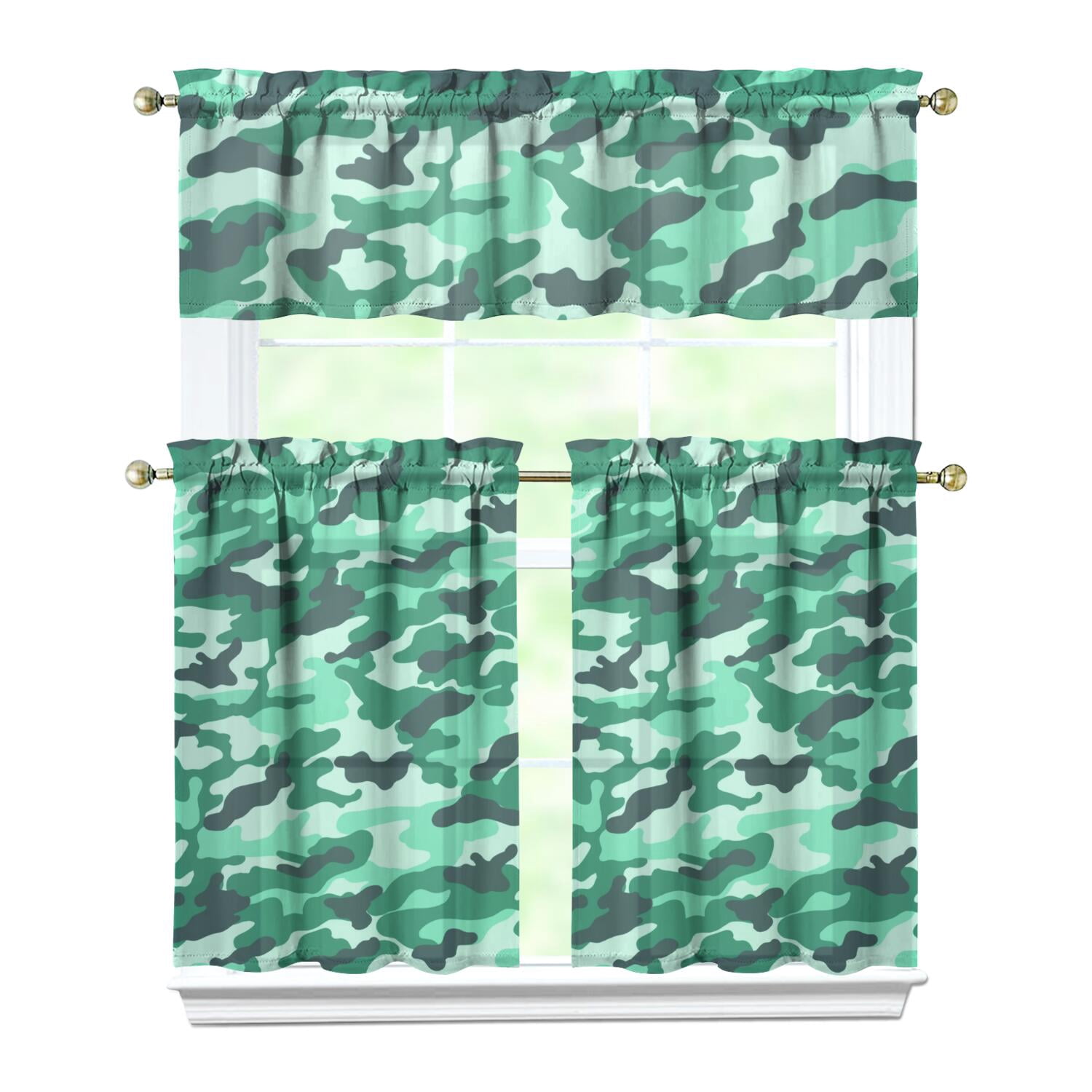 Camouflage Kitchen Curtains Set Tier and Valance Camo Hunting Camo ...