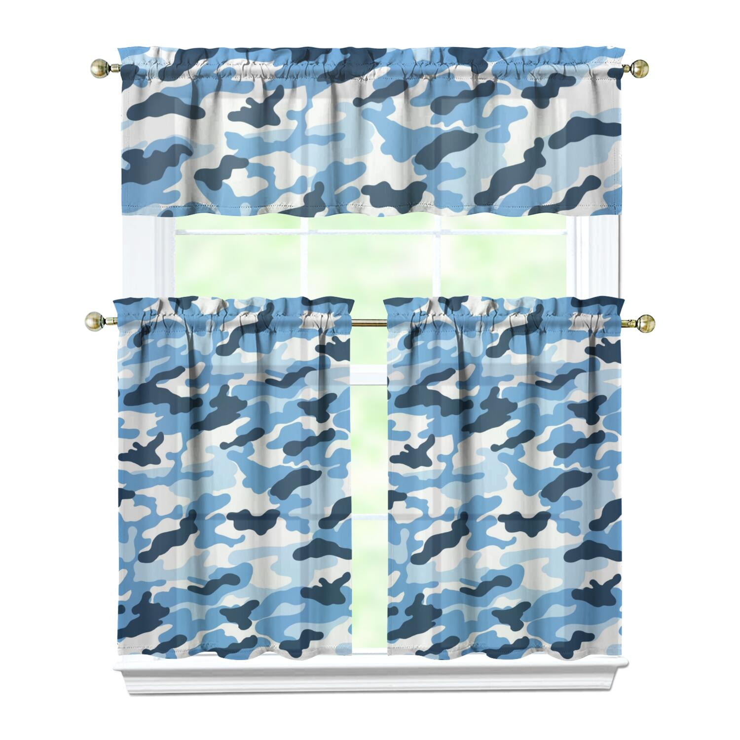 Camouflage Kitchen Curtains Set Tier and Valance Camo Hunting Camo ...