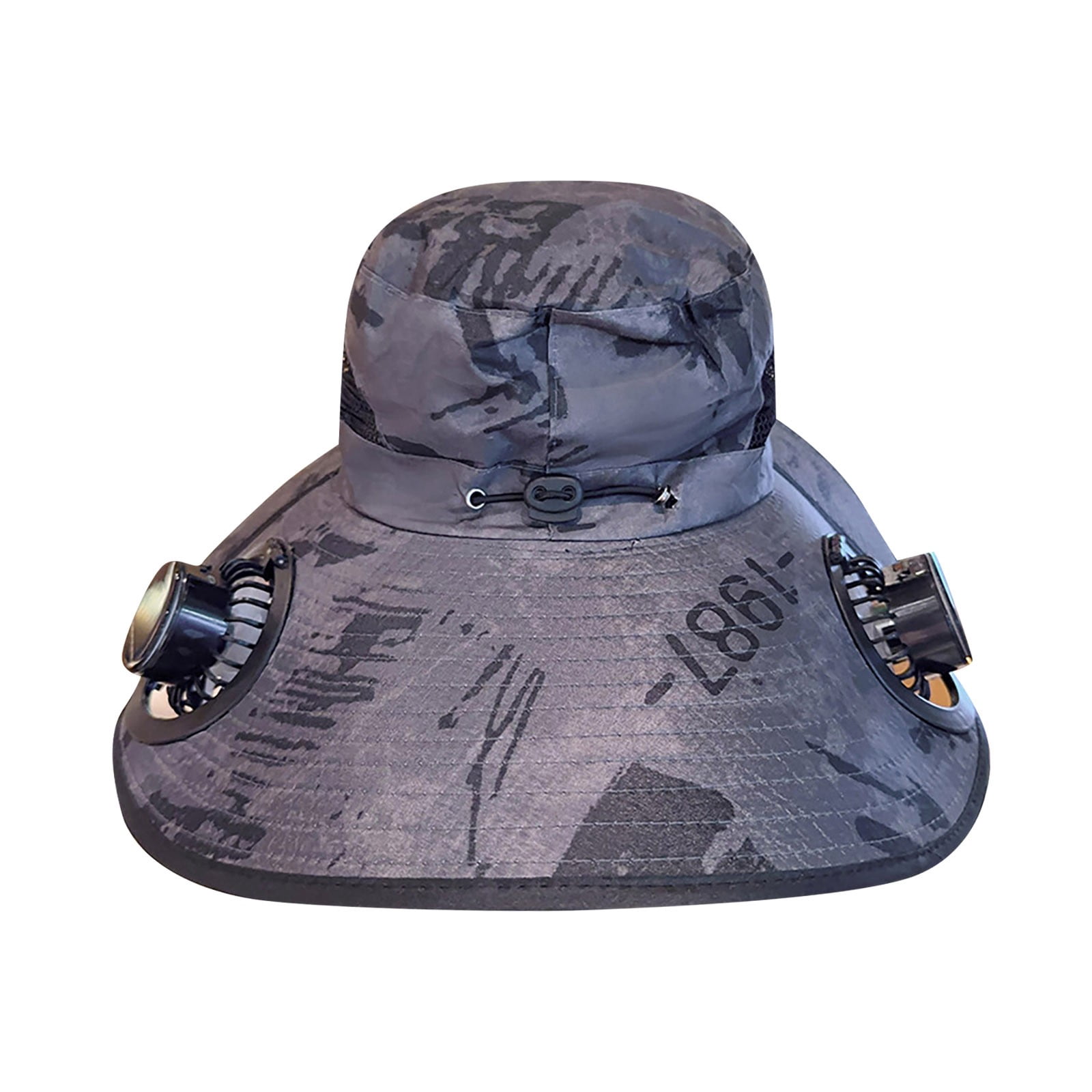 Camouflage Large Brimmed Sun Hat with Left and Right Solar Cooling Fans ...