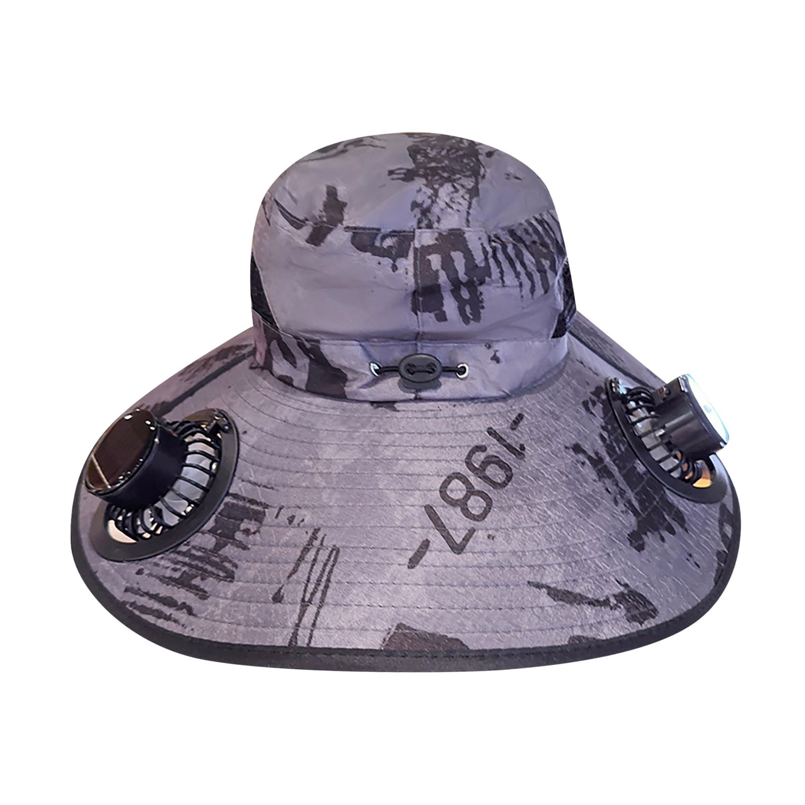 Camouflage Large Brimmed Sun Hat with Left and Right Solar Cooling Fans ...