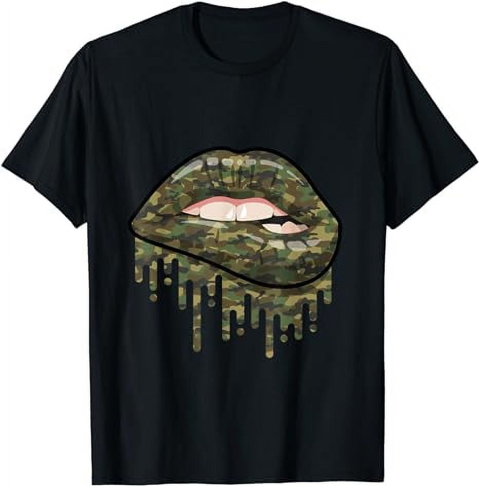 Camouflage Lips Mouth Military Kiss Me Biting Camo Kissing T-Shirt ...