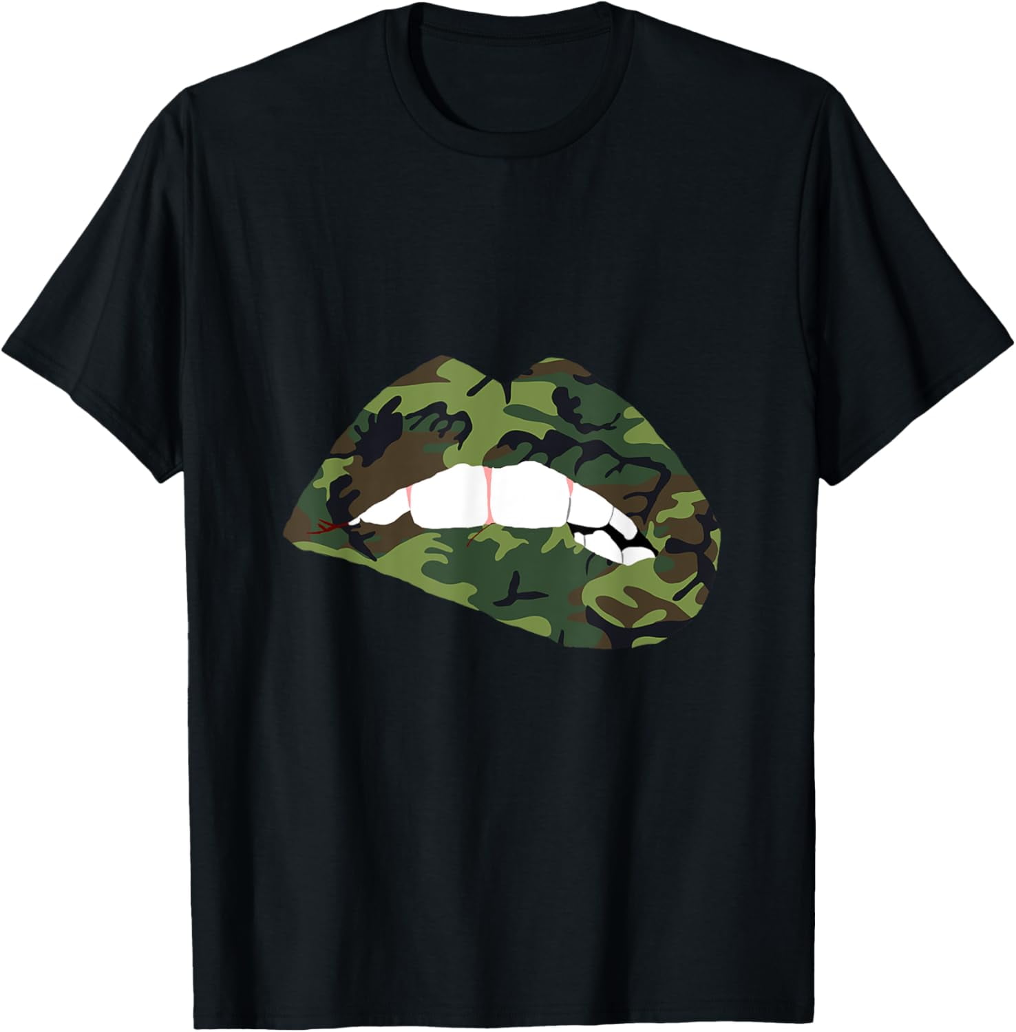 Camouflage Lips Mouth Military Kiss Me Biting Camo Kissing T-Shirt ...