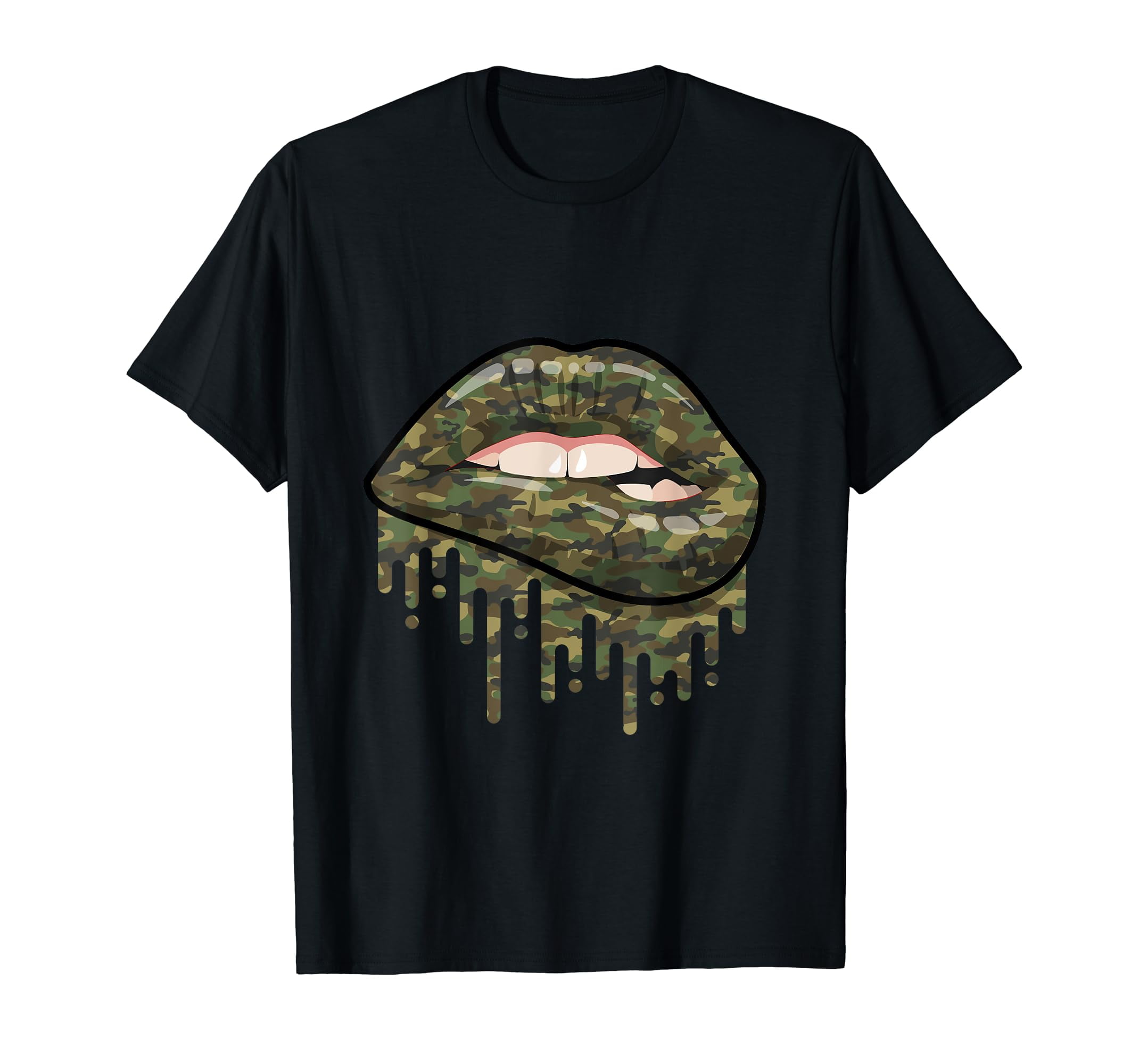 Camouflage Lips Mouth Military Kiss Me Biting Camo Kissing T-Shirt ...