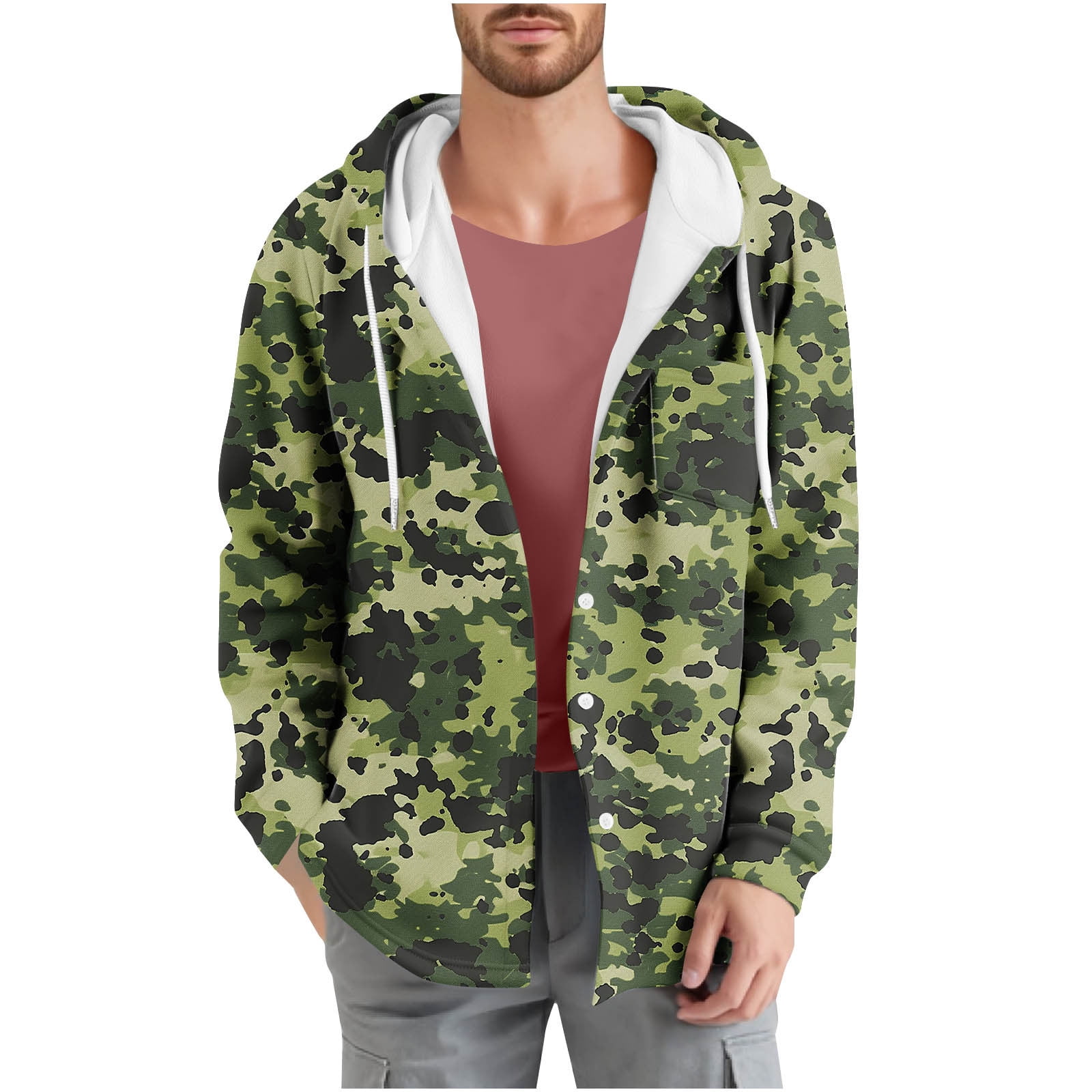 Camouflage Mens Graphic Jacket Hood Outfits for Man Long Sleeve Brunch ...